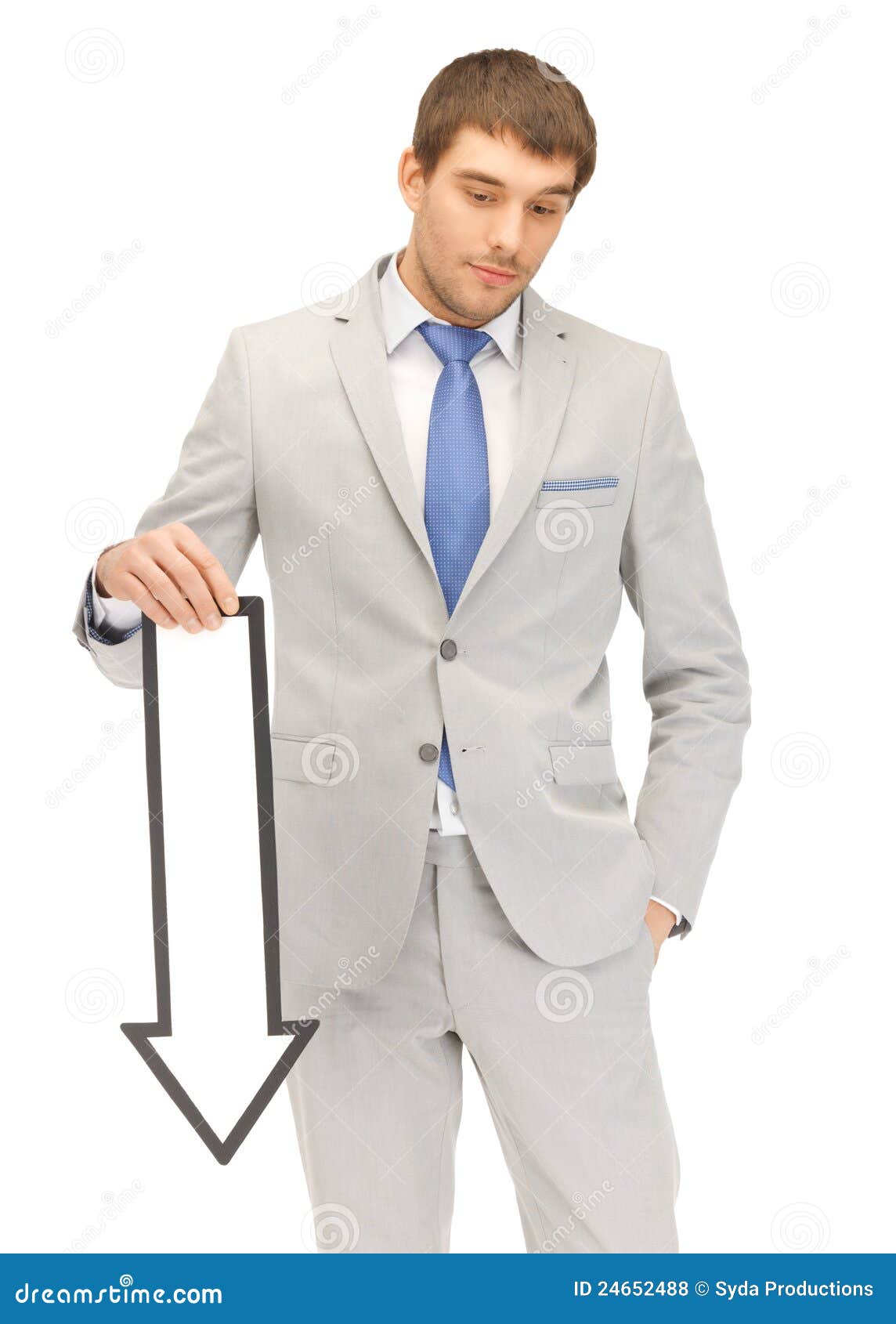 Businessman with Direction Arrow Sign Stock Photo - Image of handsome ...