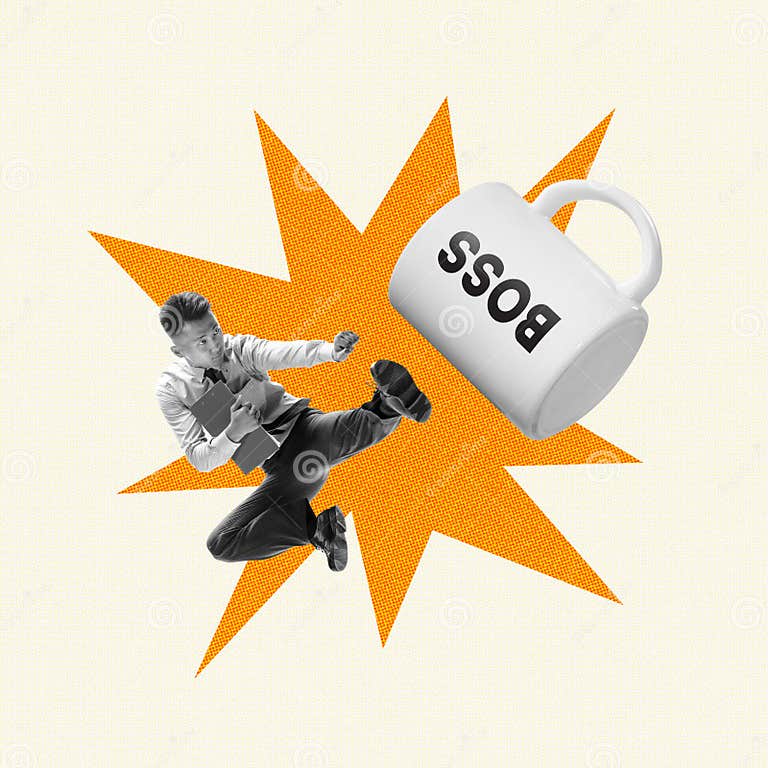 Businessman with Document Folder Hitting Cup with Text Boss in Motion ...