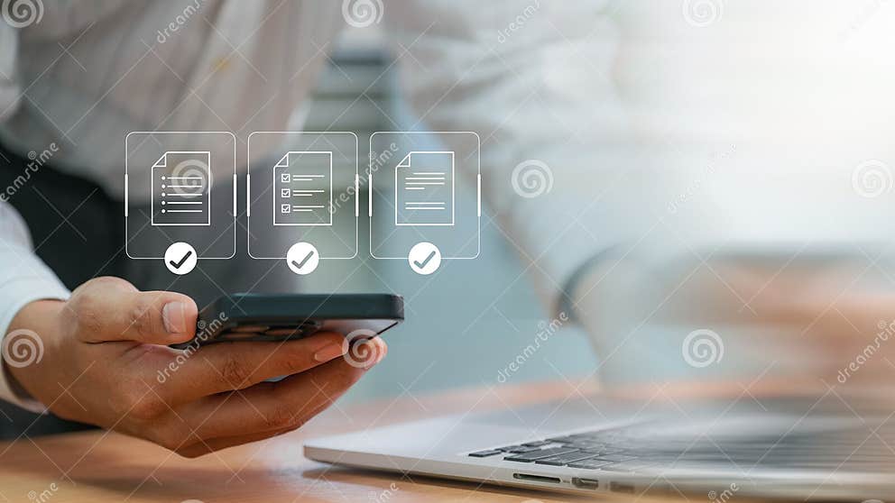 Businessman with a Document Management System (DMS). Streamline Online ...