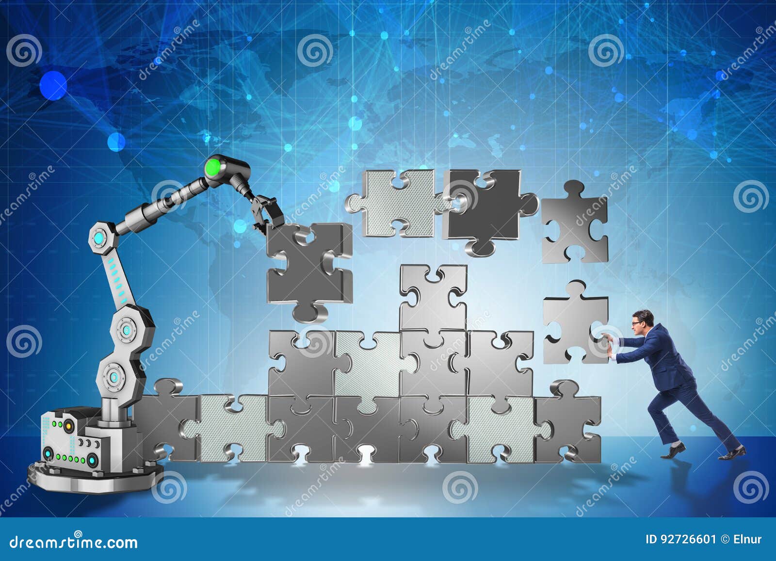 The Businessman Doing Jigsaw Puzzle with Robotic Arm Stock Image ...