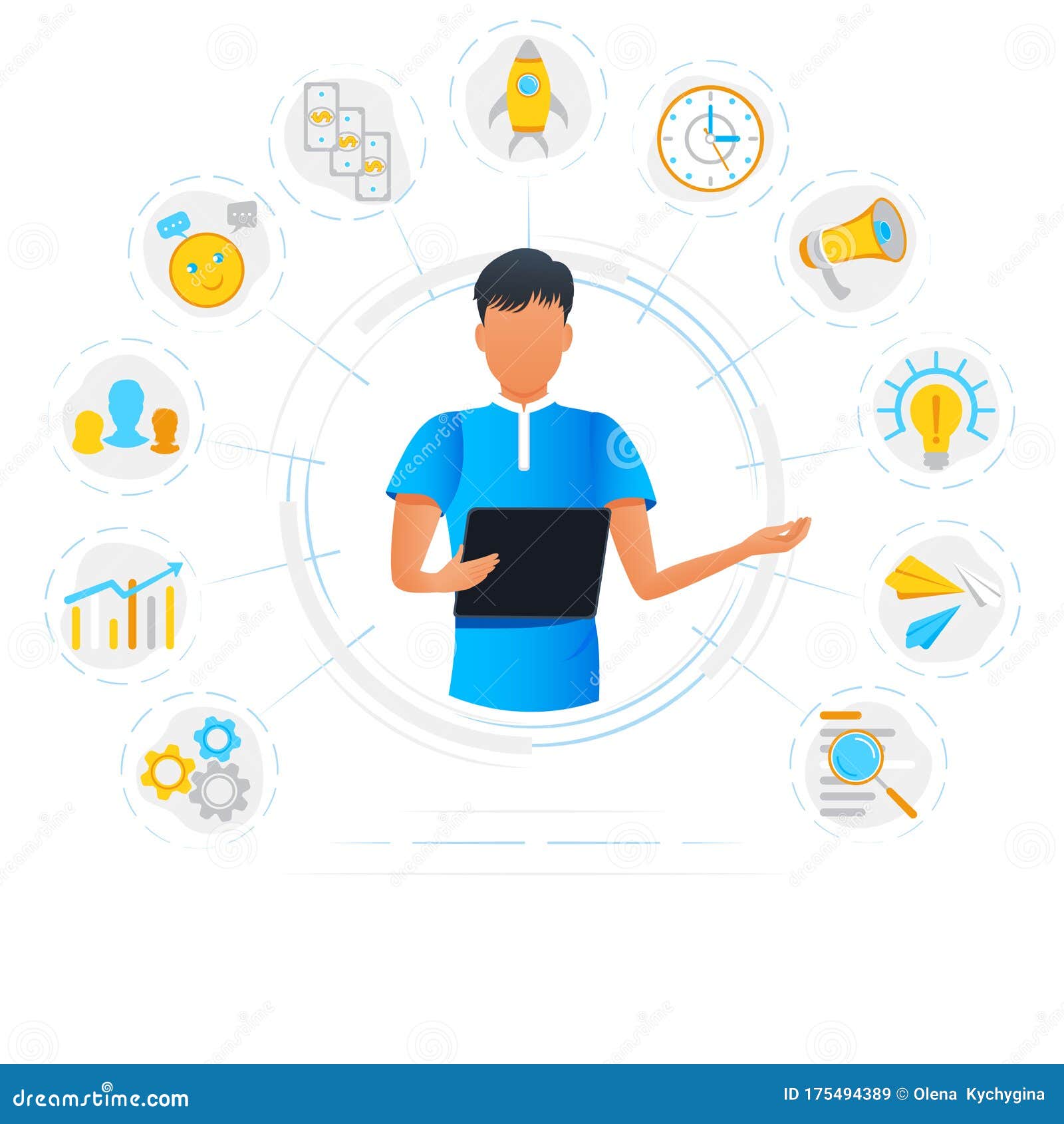 Businessman Doing Multitasking Work on Tablet. Project Planning ...