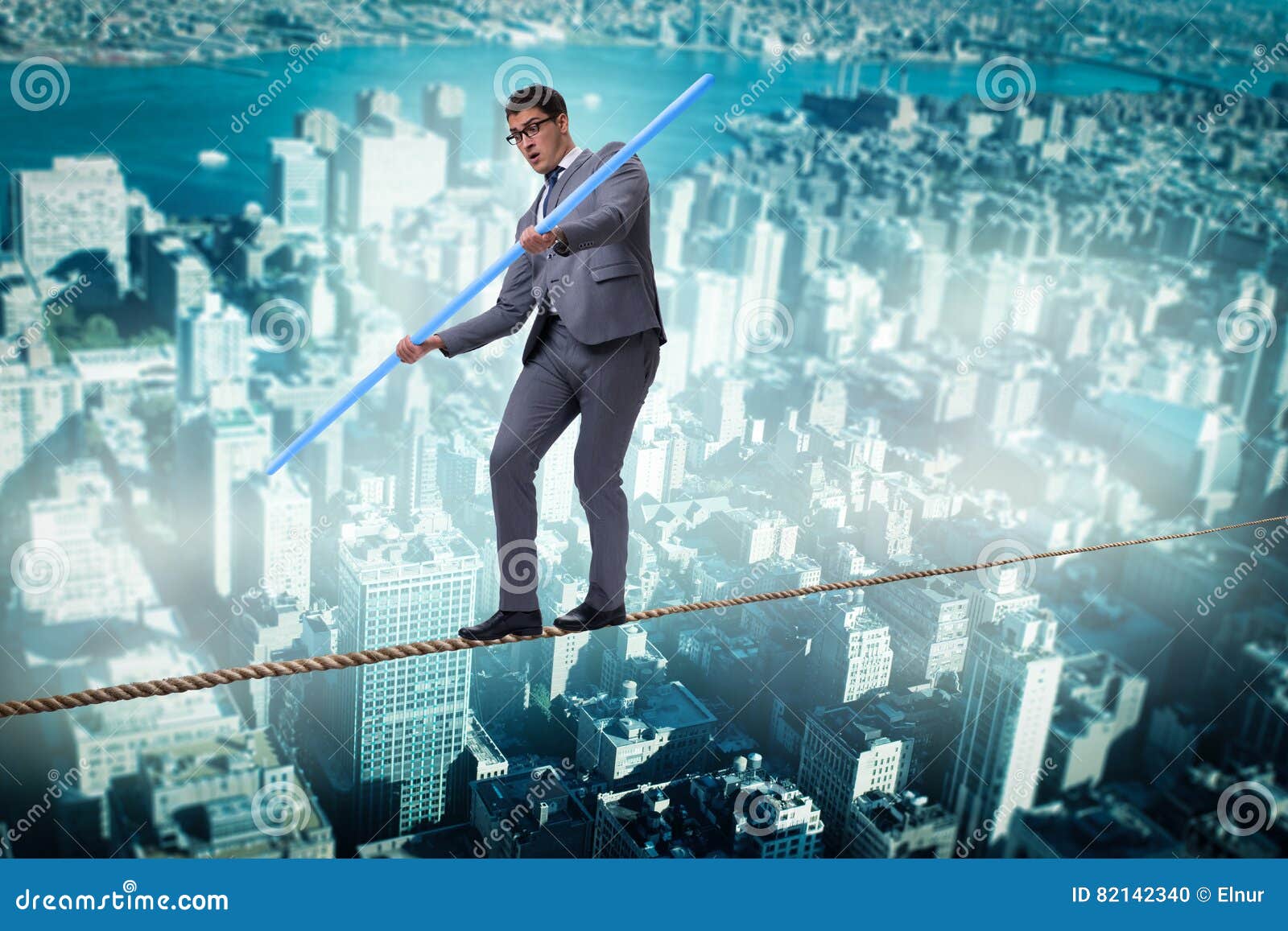 The Businessman Doing Tightrope Walking in Risk Concept Stock Photo ...