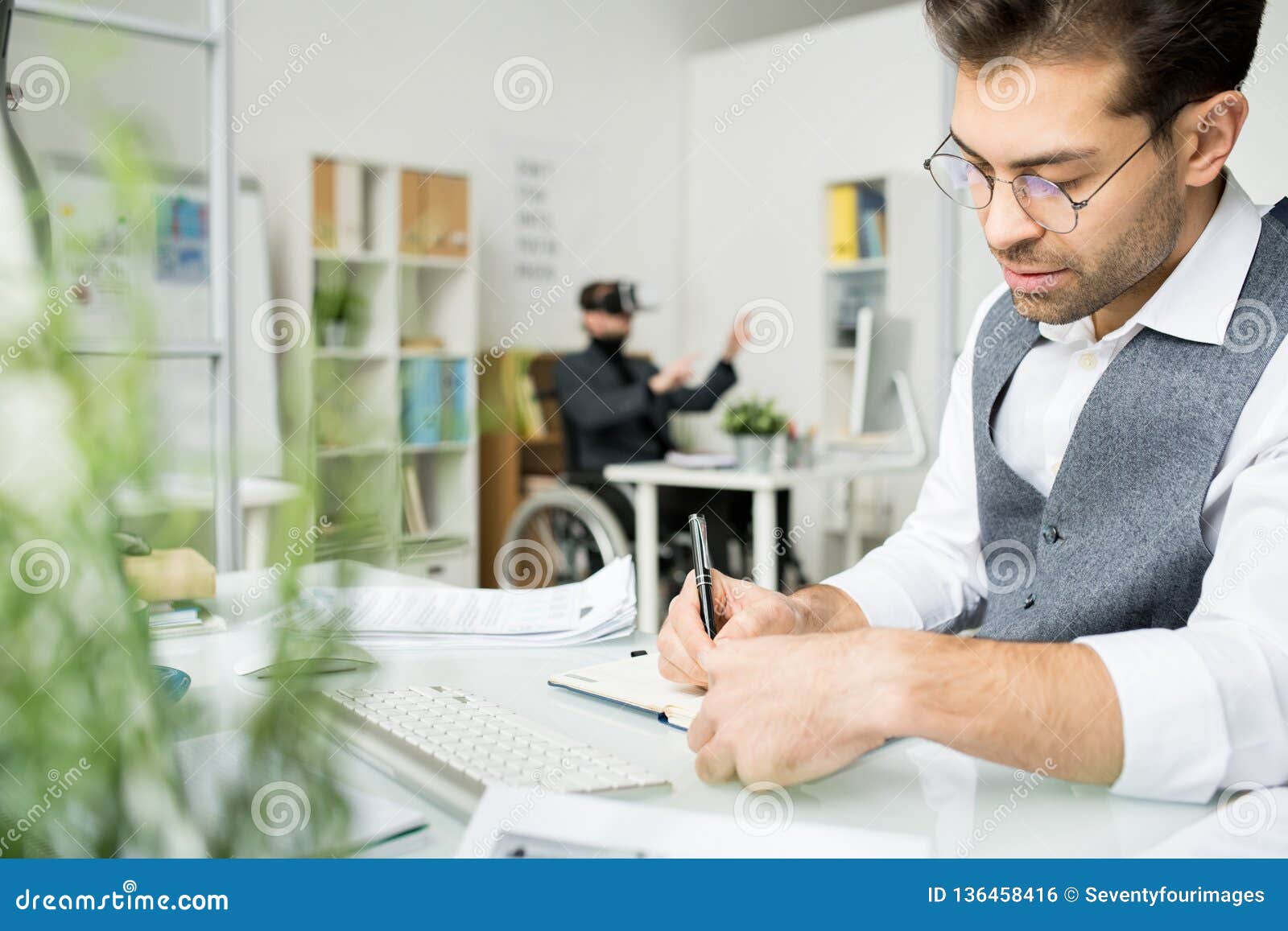 Businessman Doing Work At Office Stock Photo - Image of virtual ...