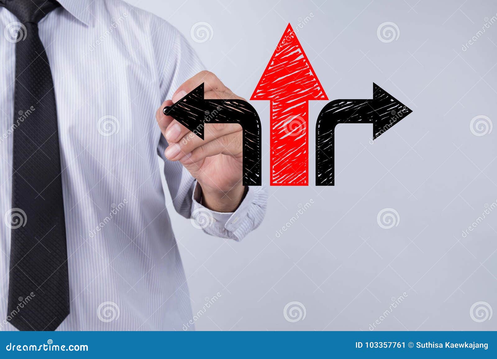Businessman Draw Arrows Decision Or Strategy Concept Stock Image