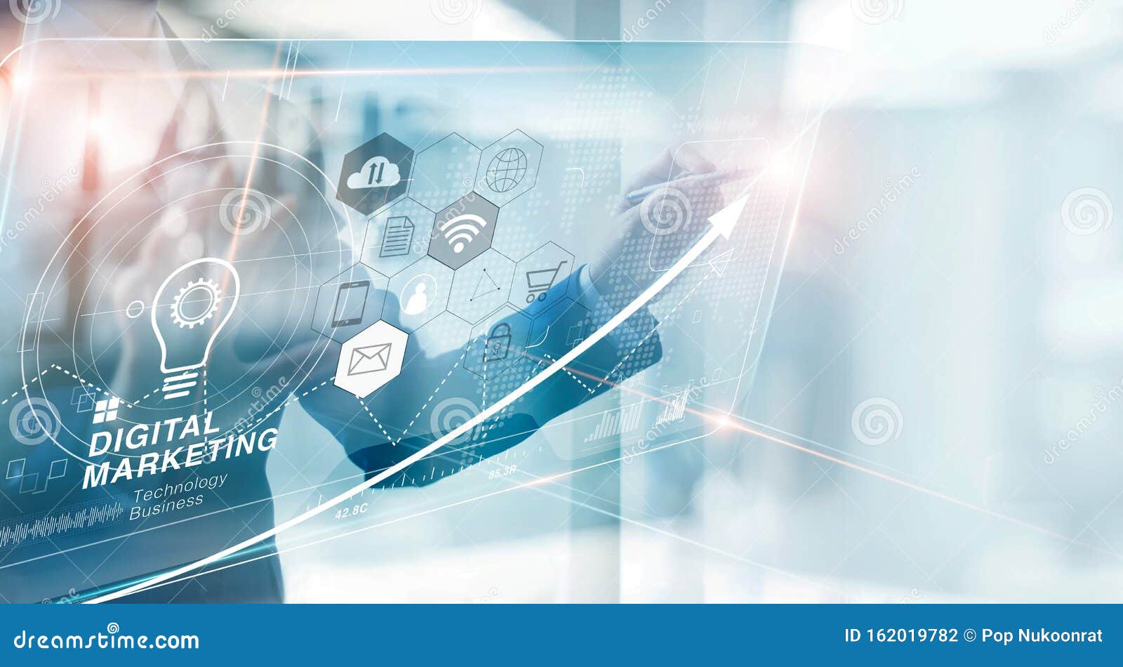 Businessman Draw Graph Growth of Business and Analyzing Data with Icon ...