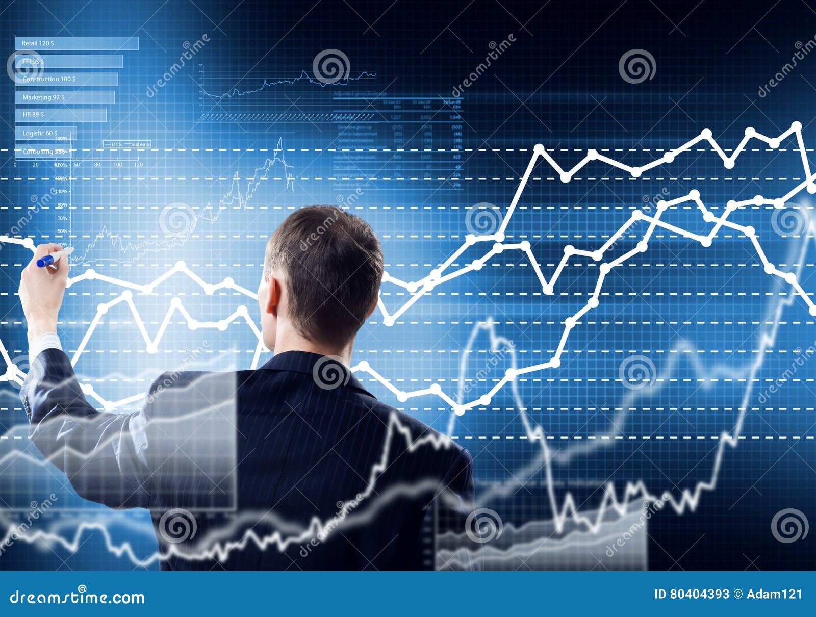 Businessman draw graphs stock image. Image of income - 80404393
