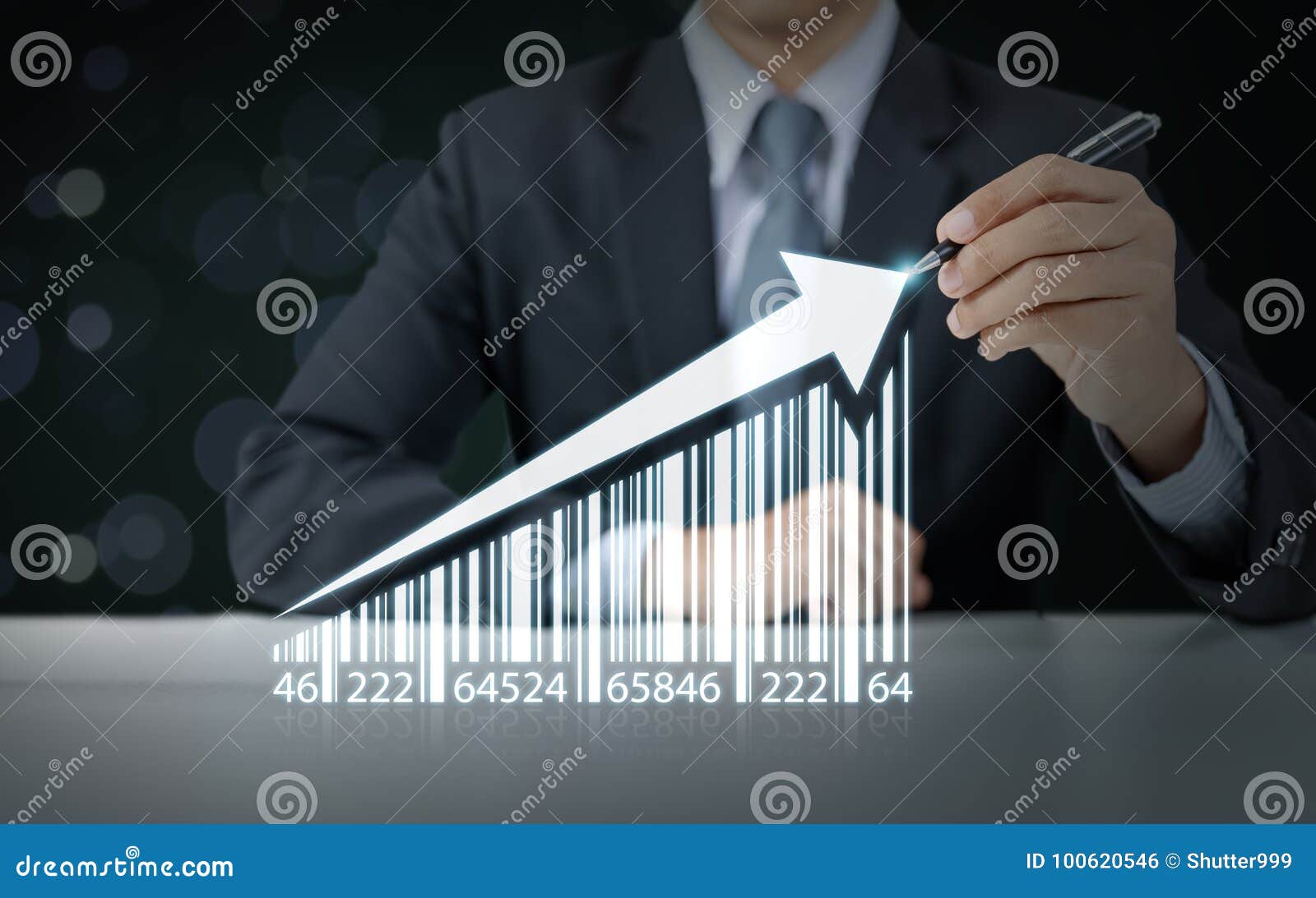 Businessman Draw Increasing Graph with Barcode Stock Photo - Image of ...
