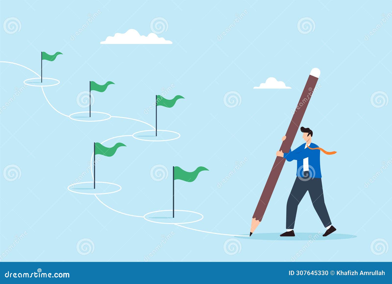 Businessman Draw Workflow Line with Achievement Flag Milestone Using ...