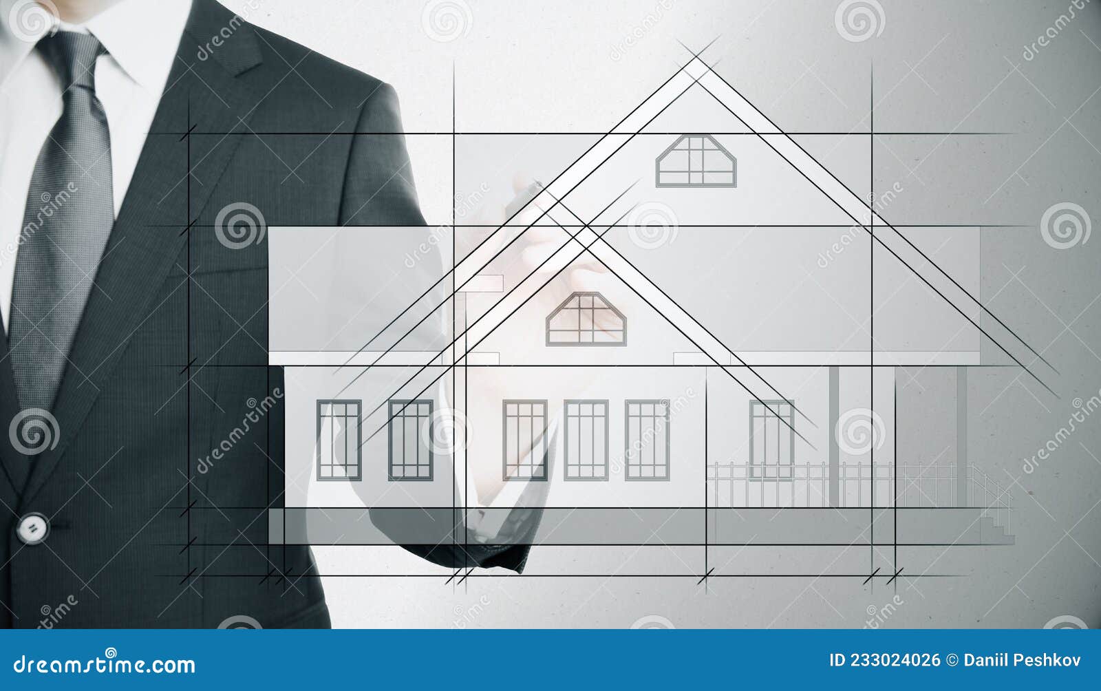 Businessman Drawing Creative House Project Blueprint on White ...