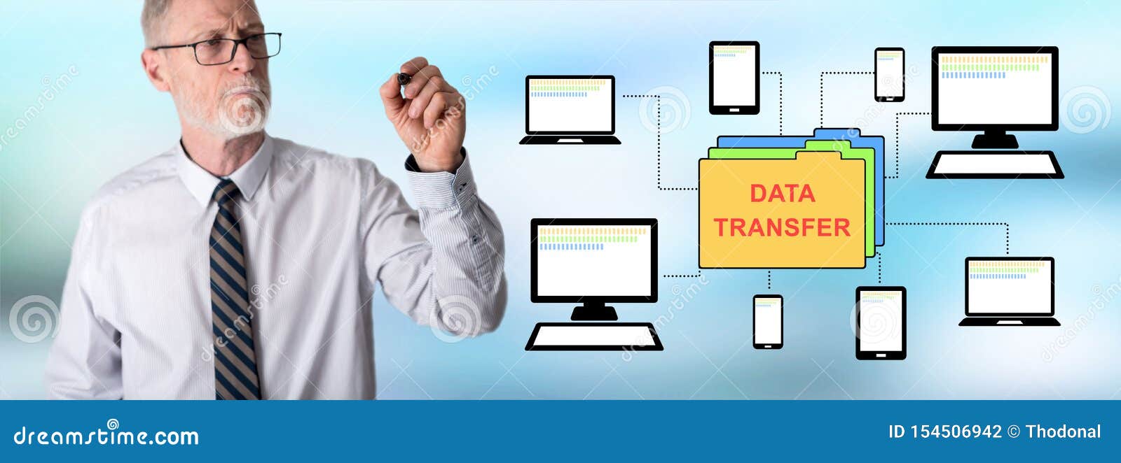 Businessman Drawing Data Transfer Concept Stock Photo - Image of ...