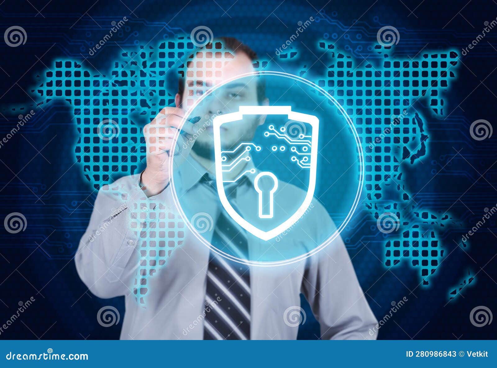 Businessman Drawing Digital Shield Interface Stock Image - Image of ...