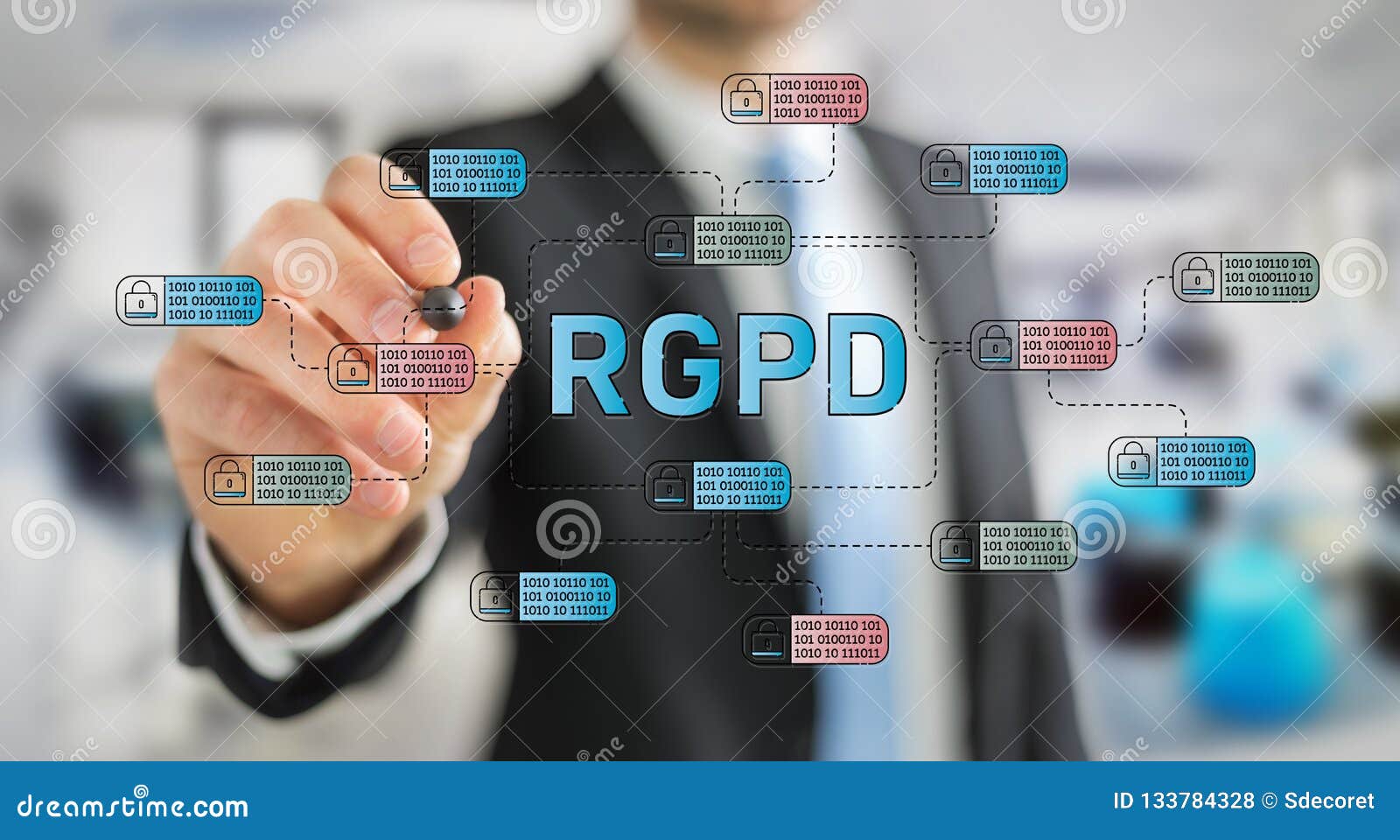 Businessman Drawing GDPR Law Interface with a Pen Stock Illustration ...