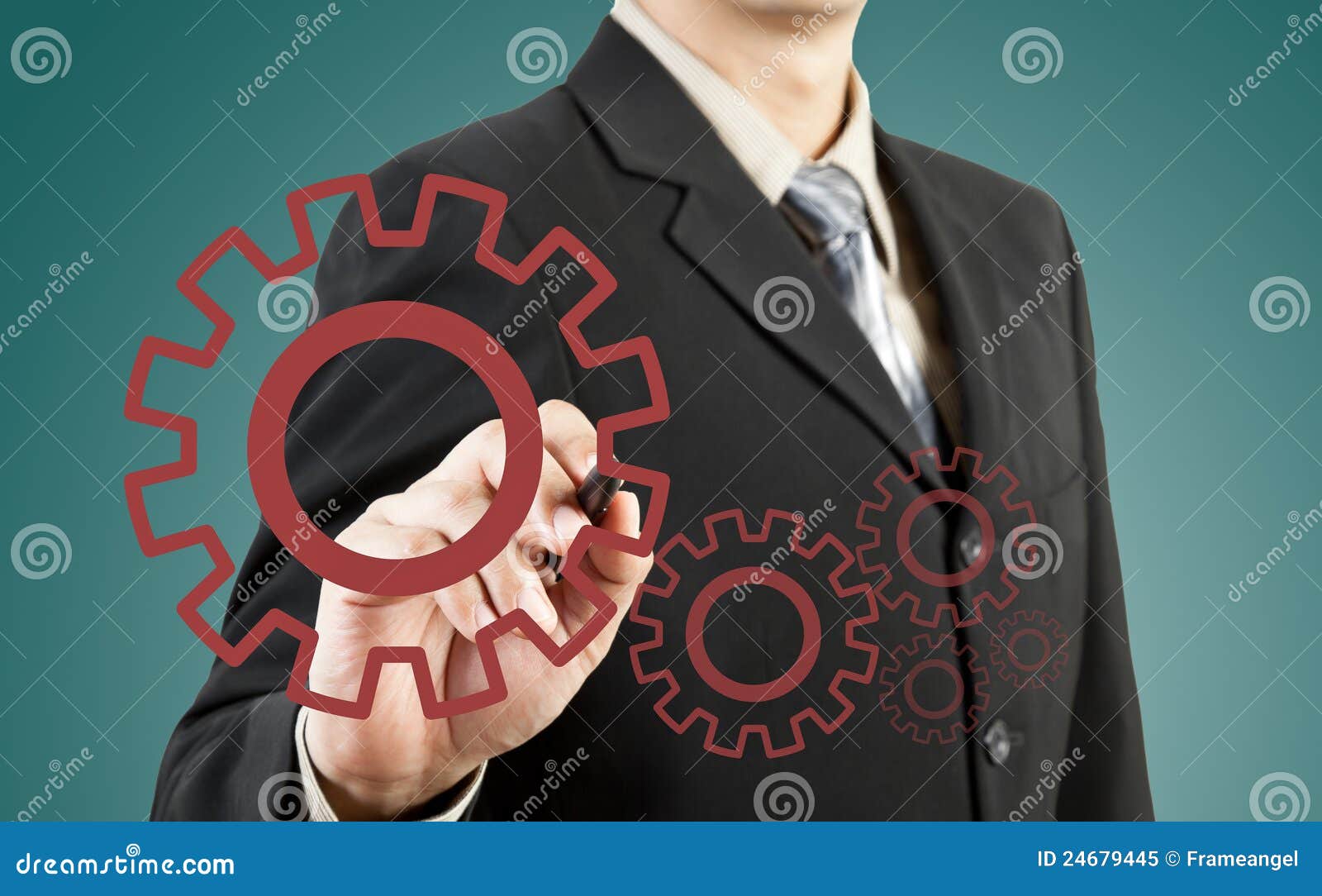 Businessman Drawing Gear To Success Stock Image - Image of mechanism ...