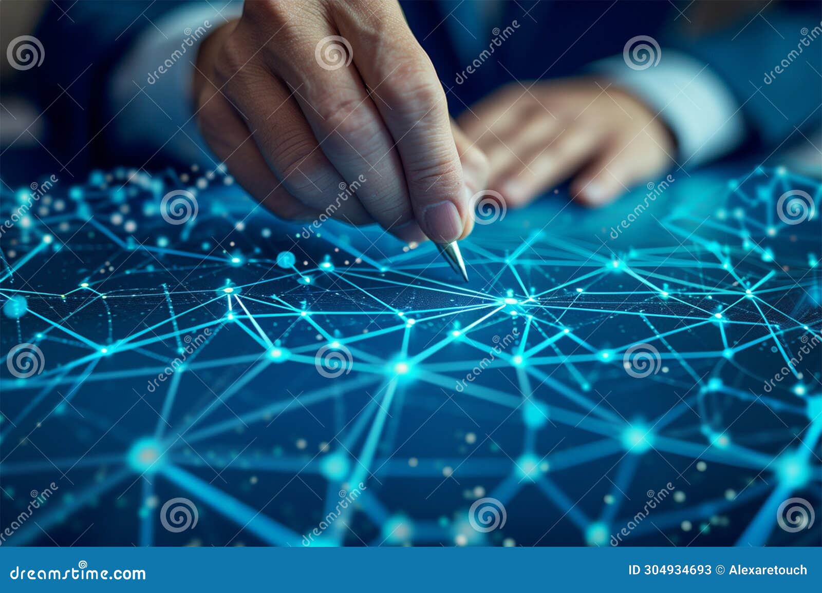 A Businessman Drawing Global Structure Networking and Data Exchanges ...