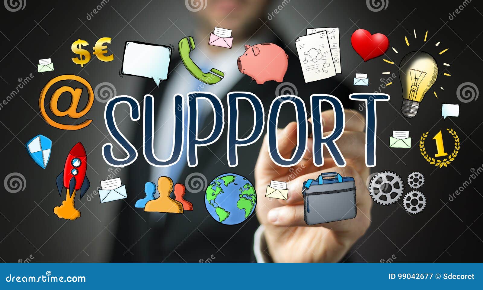 Businessman Drawing Hand-drawn Support Text Presentation Stock ...