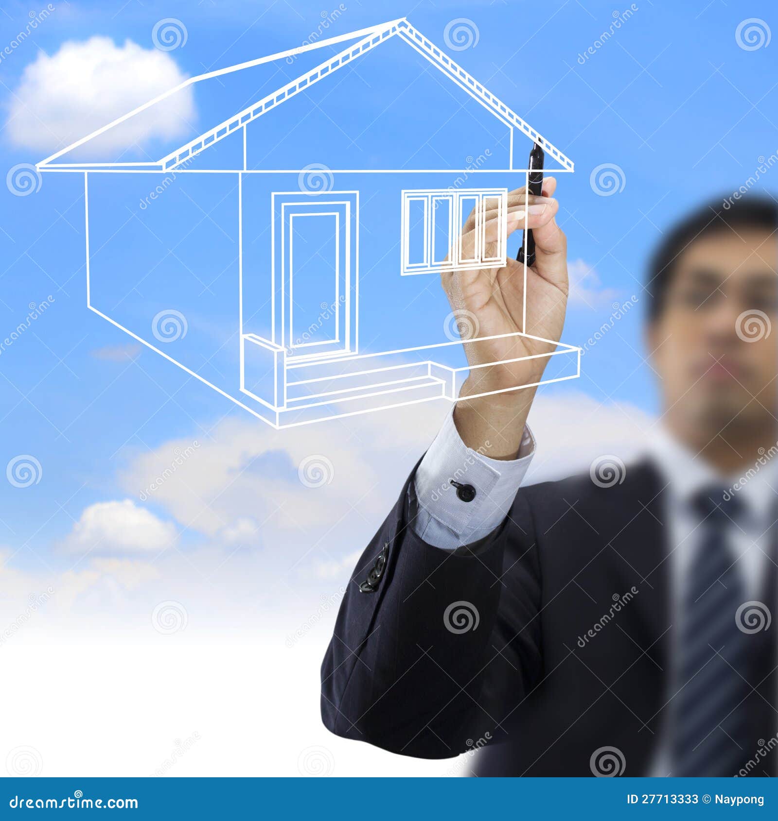 Businessman drawing house stock image. Image of hand - 27713333