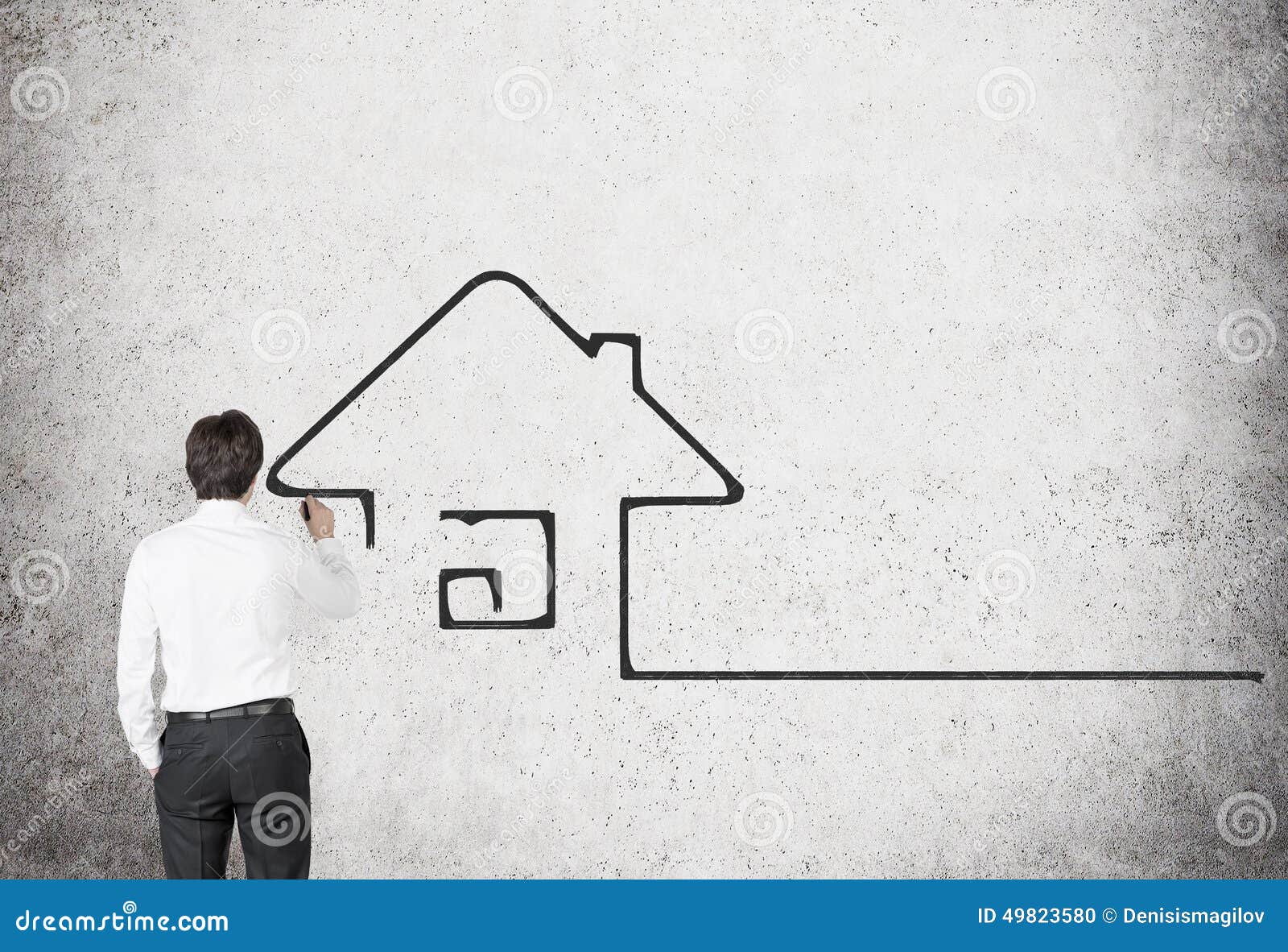 Businessman drawing house stock photo. Image of abstract - 49823580