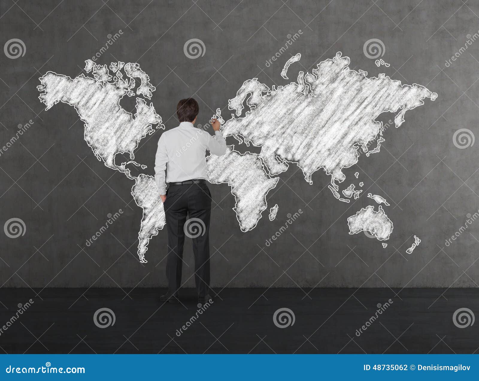 Businessman drawing map stock photo. Image of concrete - 48735062