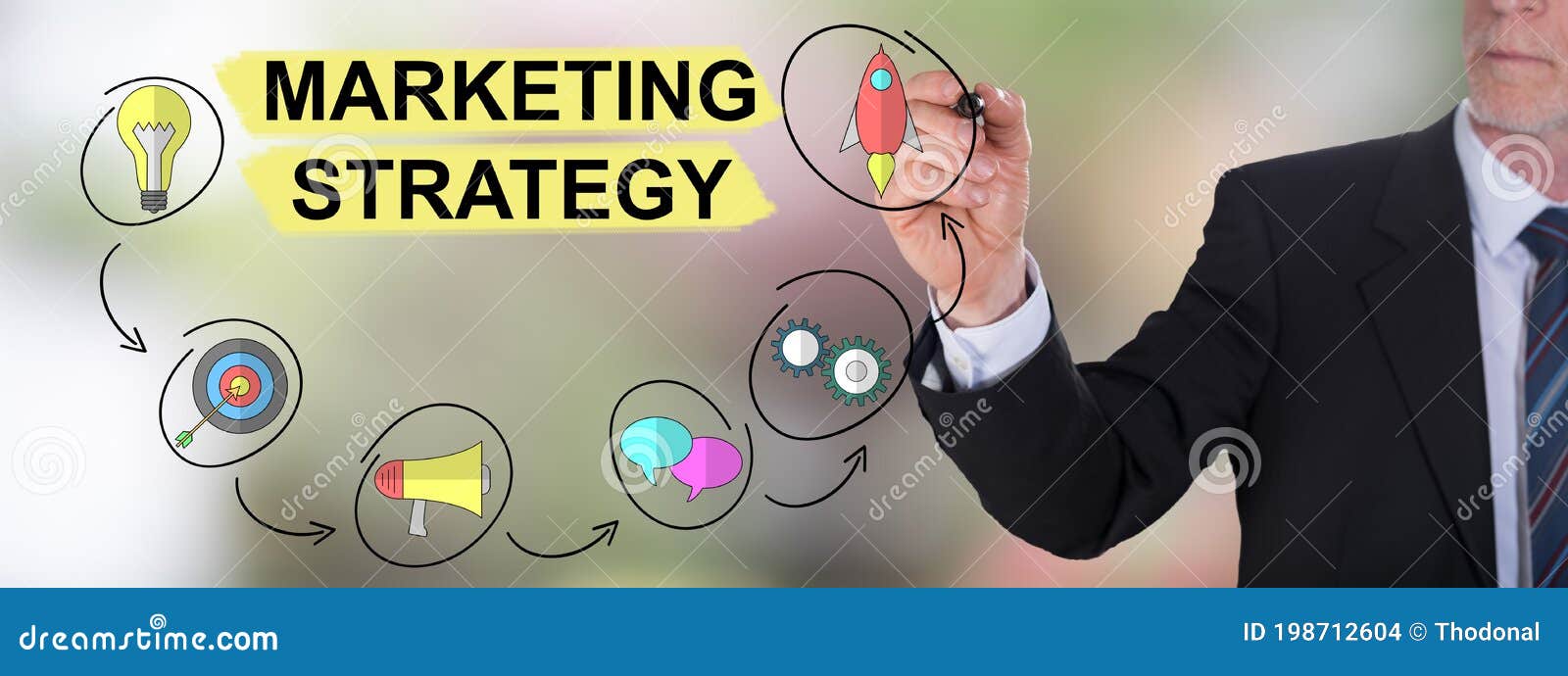 Marketing Strategy Concept Drawn by a Businessman Stock Photo - Image ...