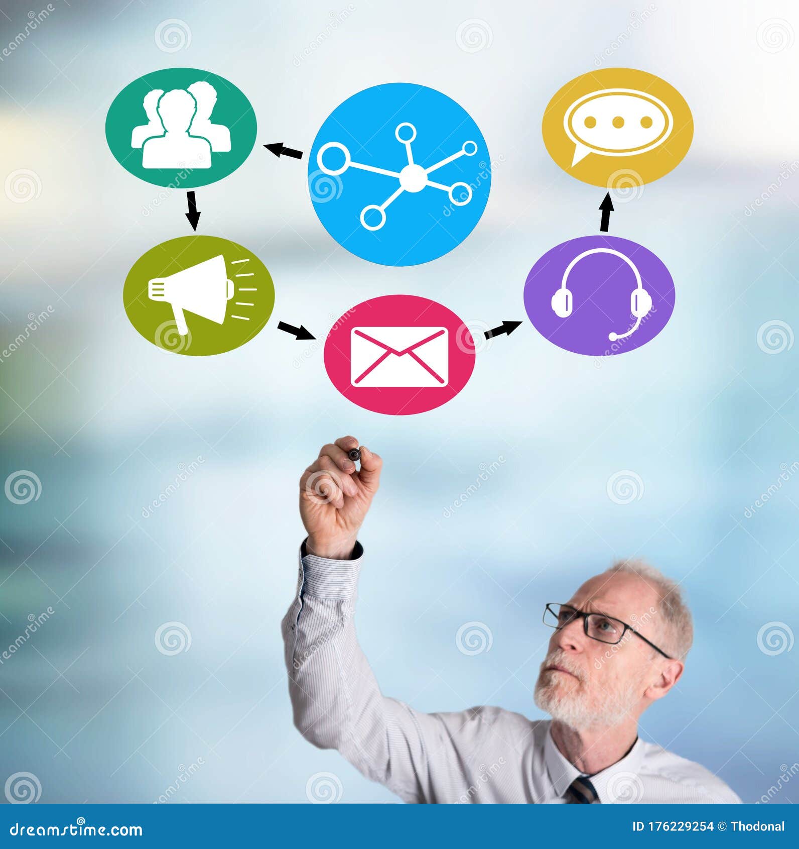 Businessman Drawing Network Communication Concept Stock Photo - Image ...