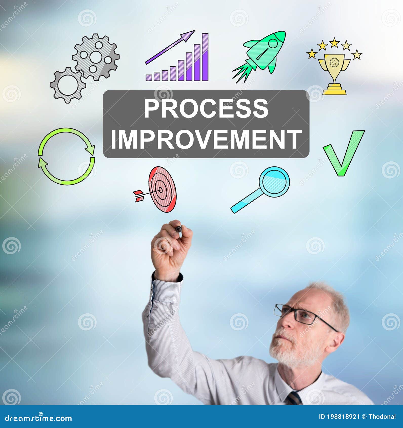 Businessman Drawing Process Improvement Concept Stock Image - Image of ...