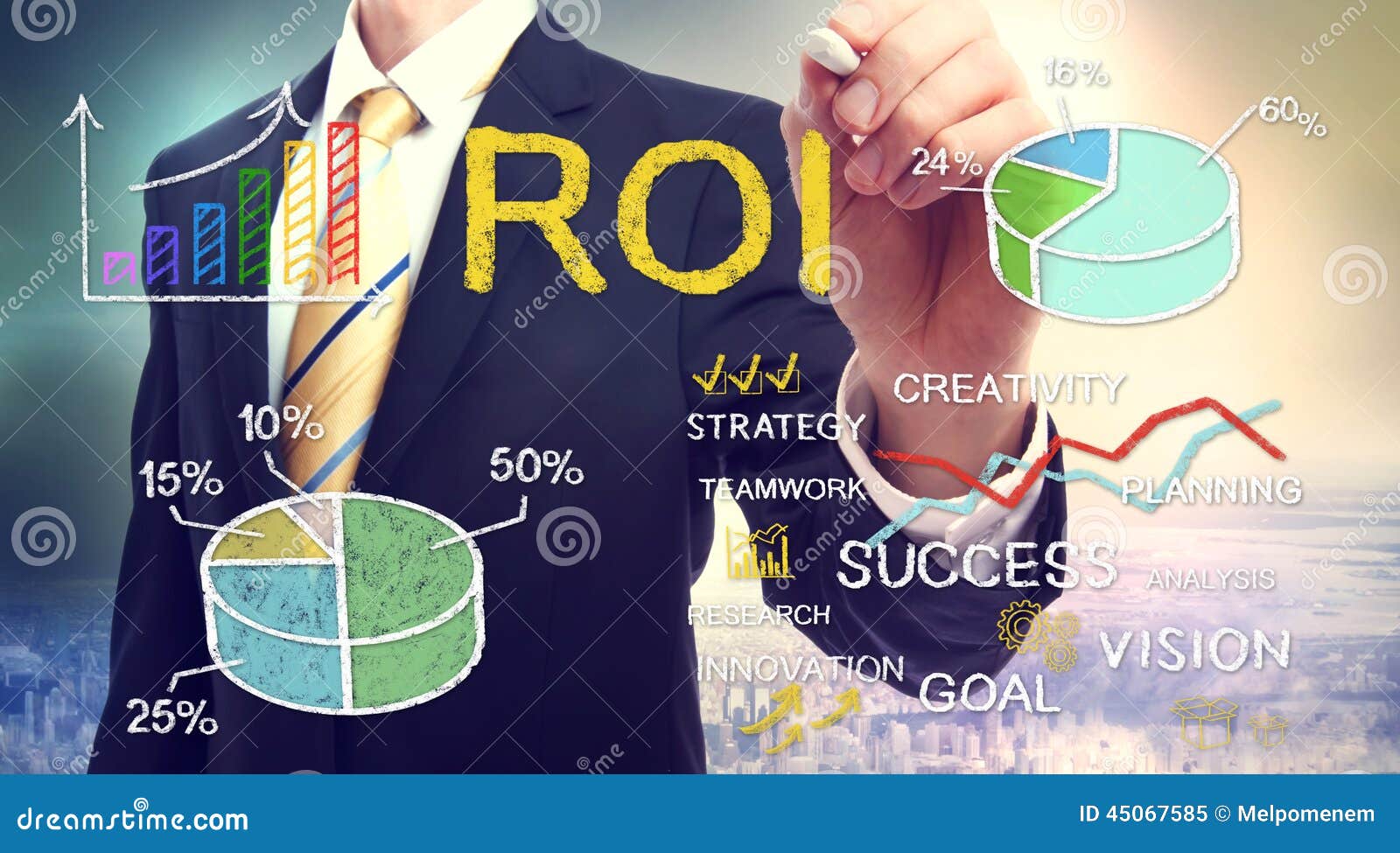 Businessman Drawing ROI (return on Investment) Stock Image - Image of ...
