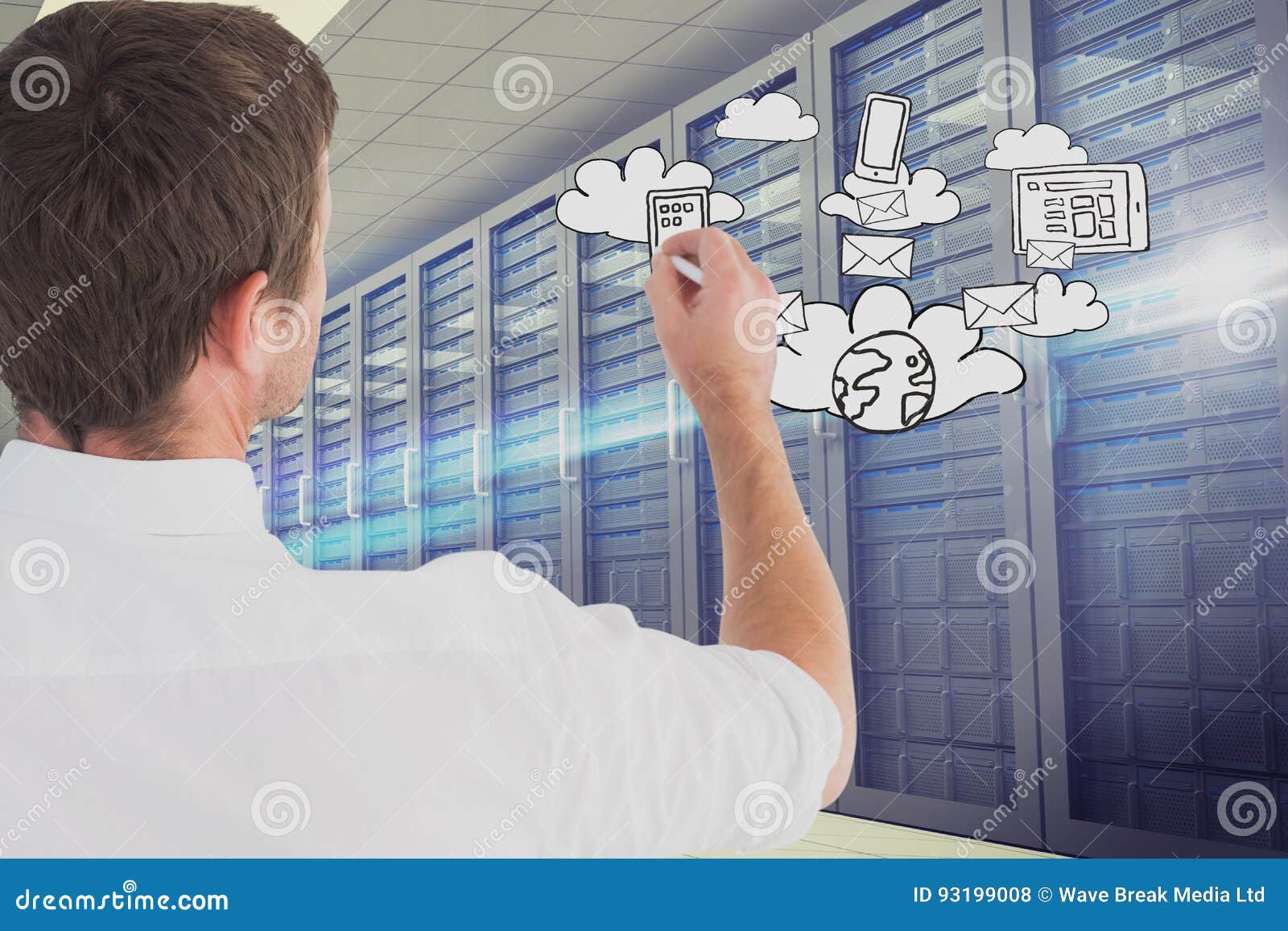 Businessman Drawing in the Server Room Stock Photo - Image of generated ...