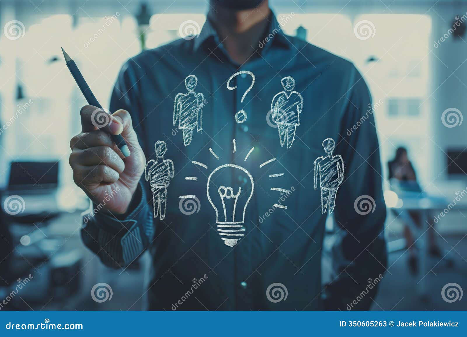 Businessman Drawing Silhouettes of People with Question Marks. Stock ...