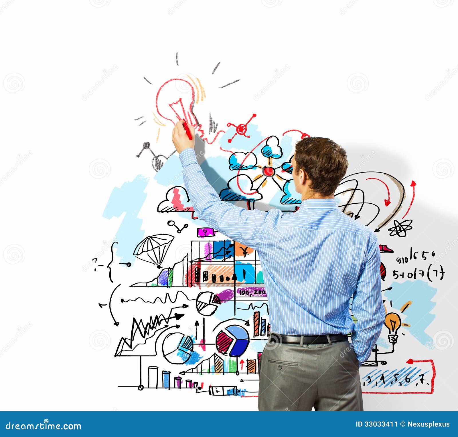 Businessman Drawing Sketches on Wall Stock Image - Image of plan, earn ...