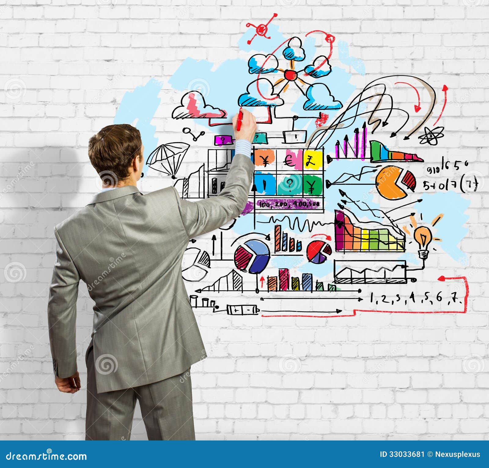 Businessman Drawing Sketches on Wall Stock Image - Image of property ...