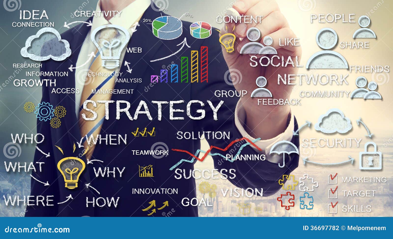 Businessman Drawing Strategy Concepts Stock Photo - Image of bulb ...