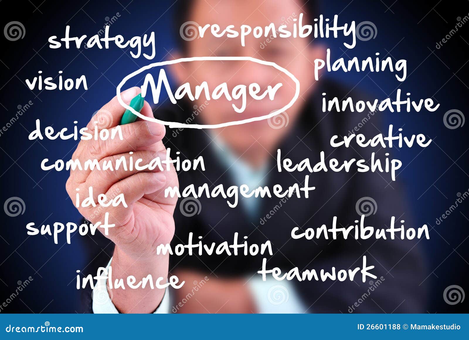 Businessman Drawing Text about Manager Stock Photo - Image of concept ...