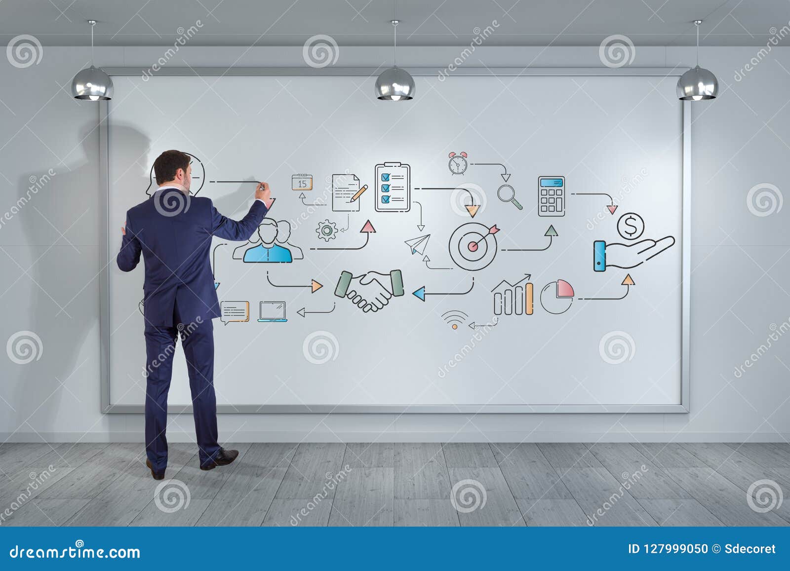 Businessman Drawing Thin Line Icon Project Plan Presentation Stock ...
