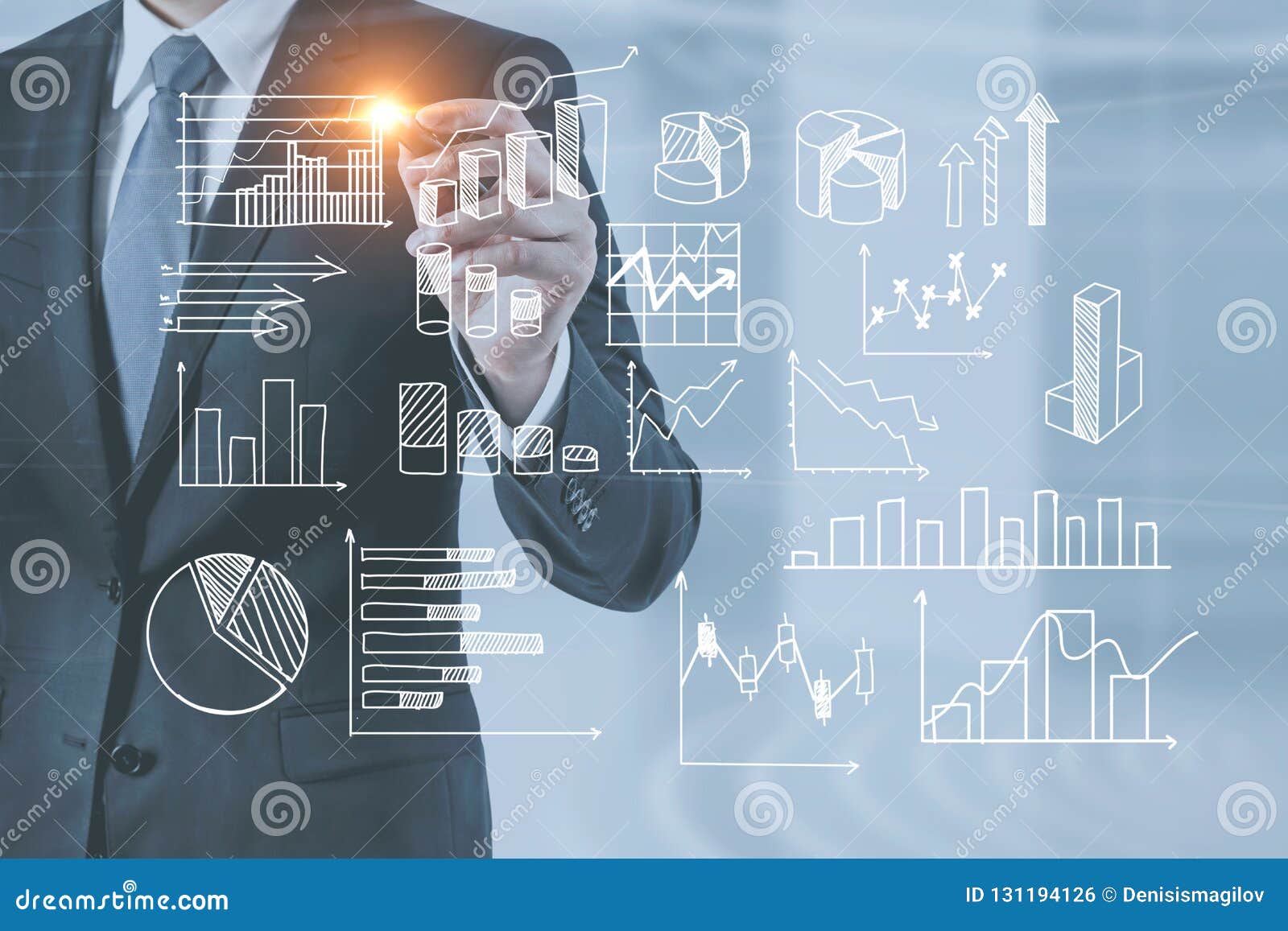 Businessman Drawing Types of Graphs in Office Stock Illustration ...
