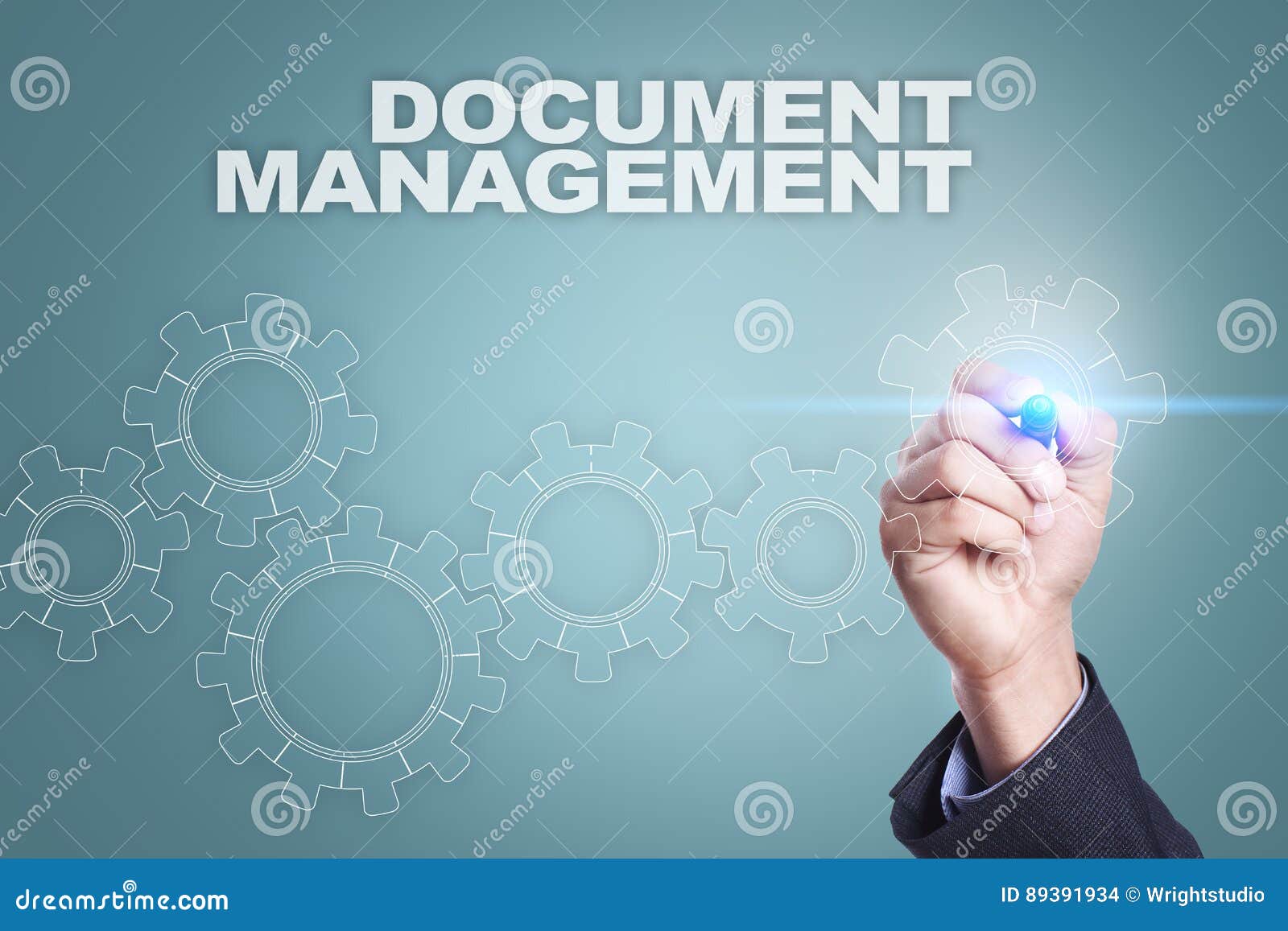 Businessman Drawing on Virtual Screen. Document Management Concept ...