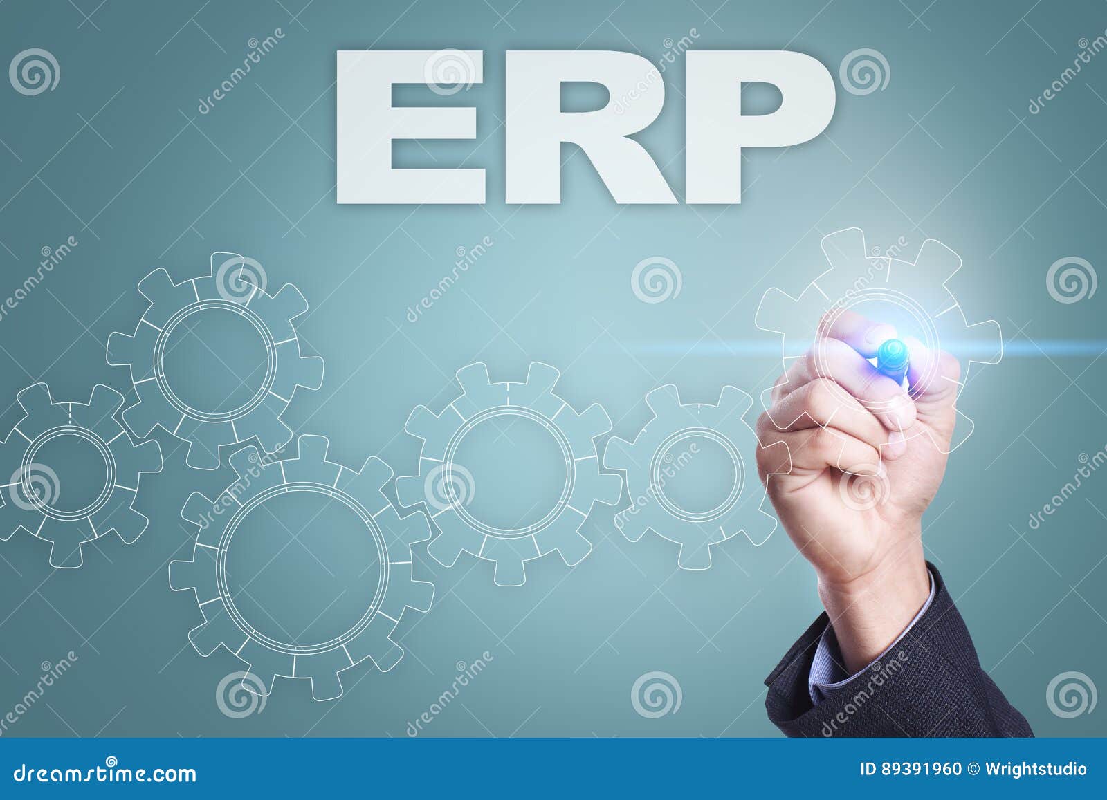 Businessman Drawing on Virtual Screen. Erp Concept Stock Illustration ...