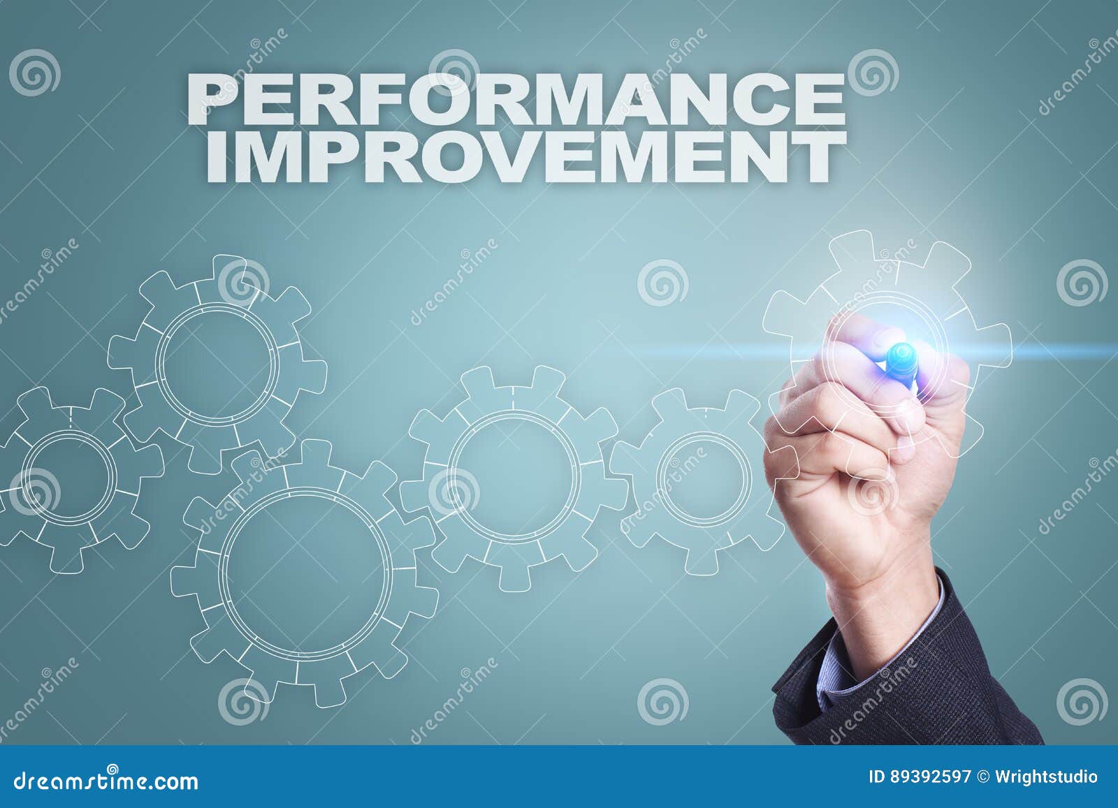 Businessman Drawing on Virtual Screen. Performance Improvement Concept ...