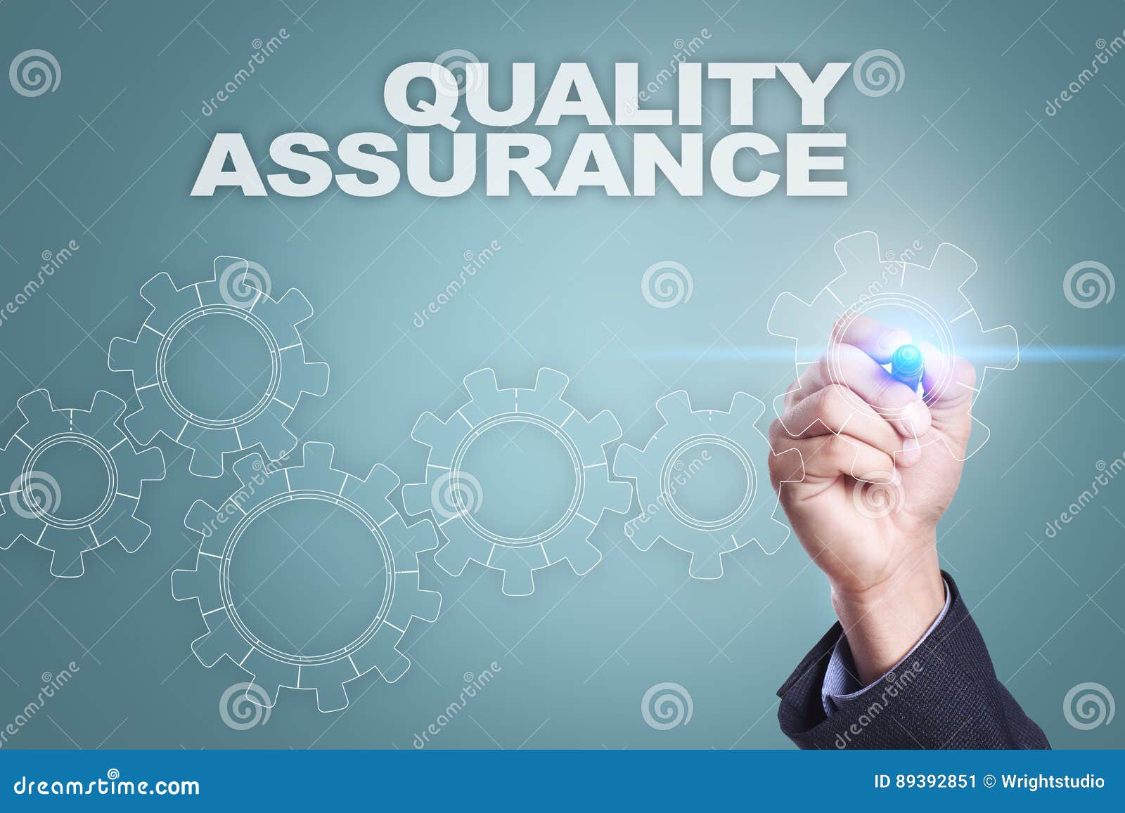 Businessman Drawing on Virtual Screen. Quality Assurance Concept Stock ...
