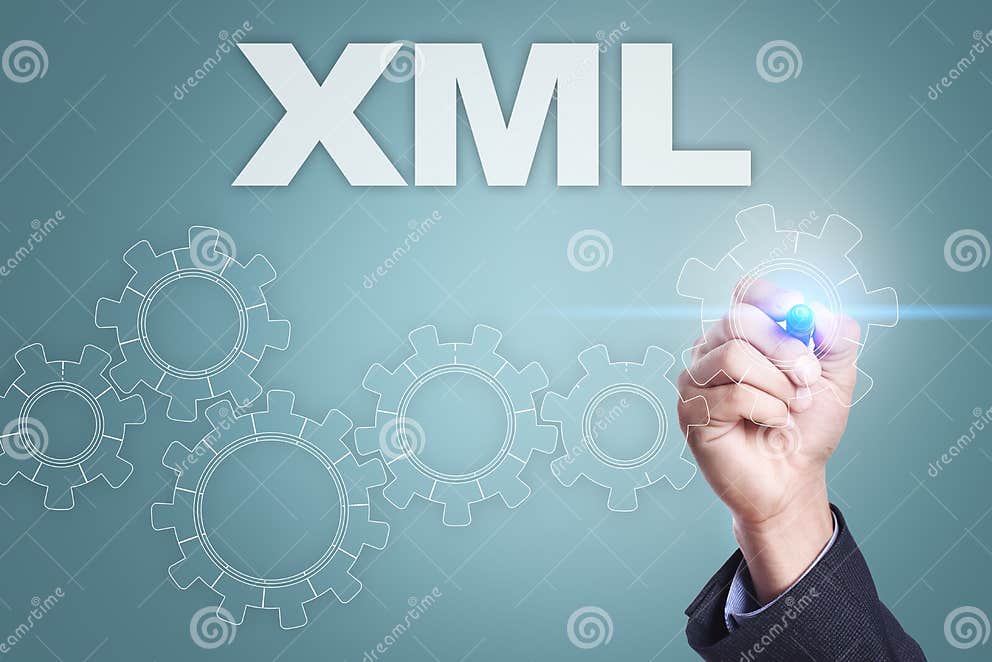 Businessman Drawing on Virtual Screen. Xml Concept Stock Image - Image ...