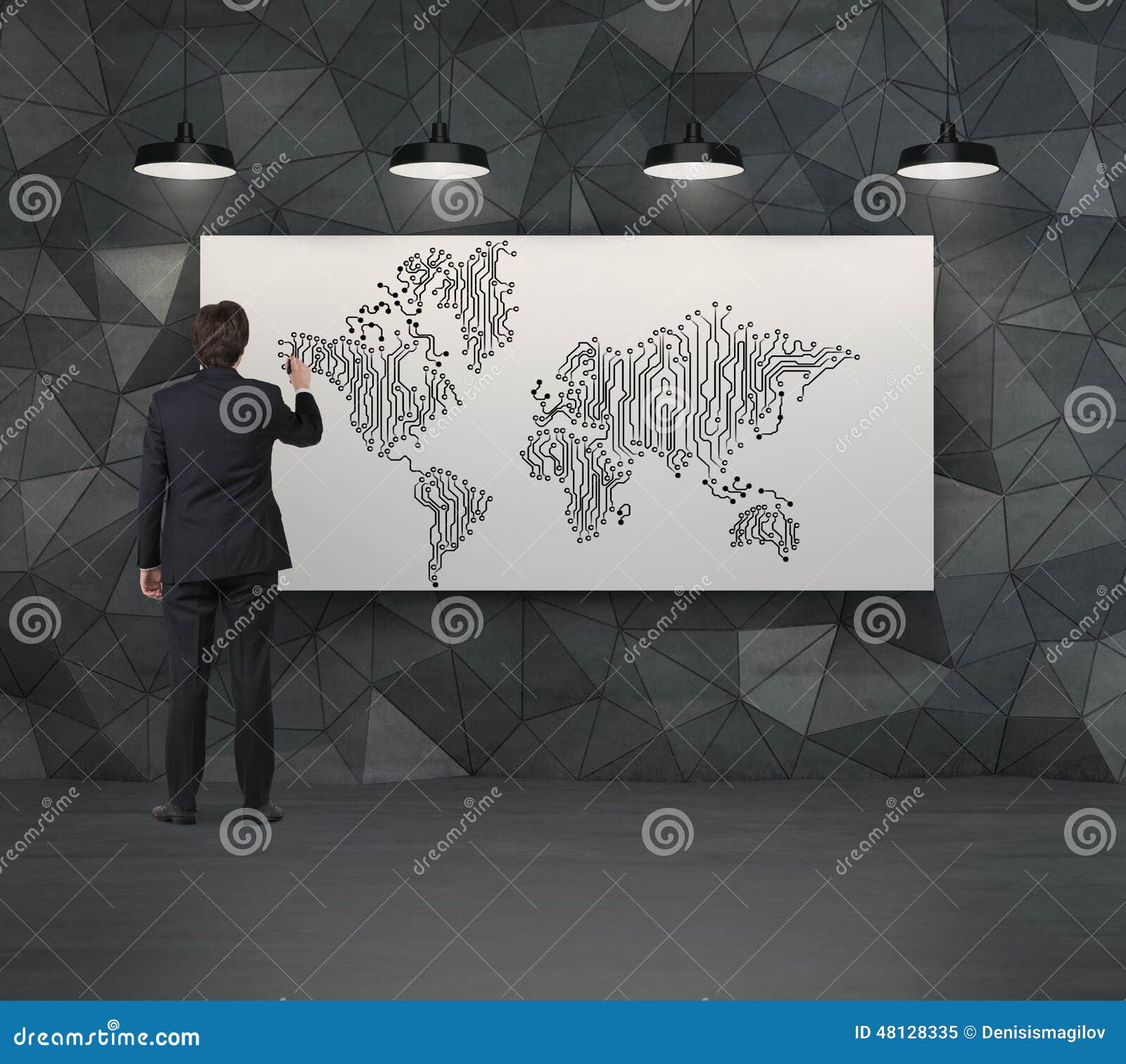 Businessman Drawing Web World Map Stock Image - Image of idea ...