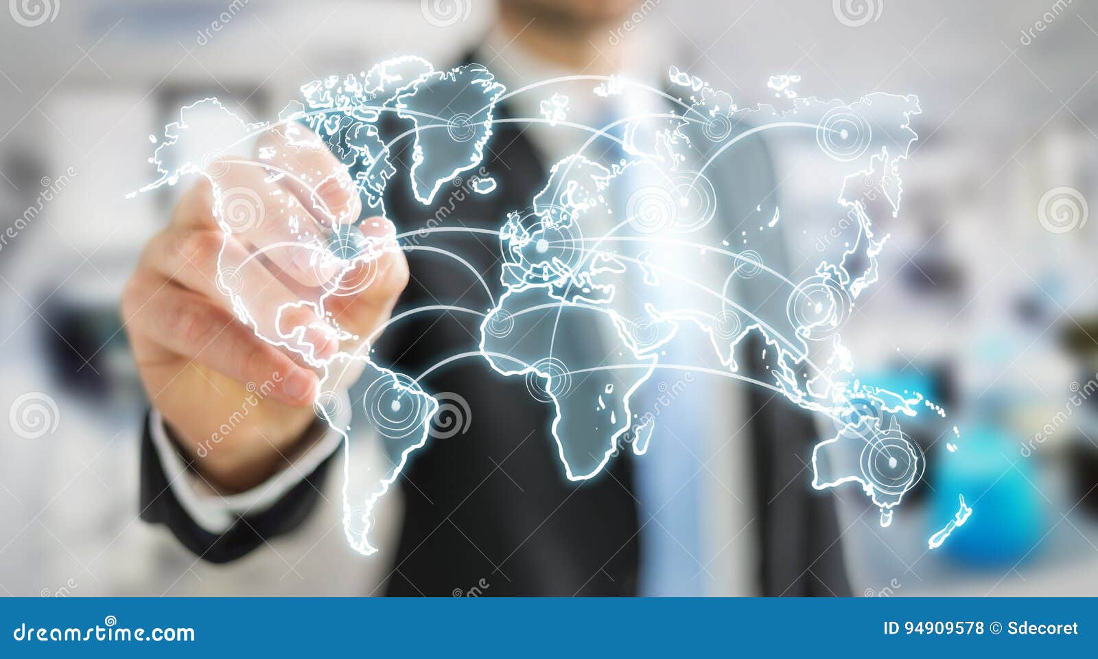 Businessman Drawing World Connection Sketch Stock Illustration ...