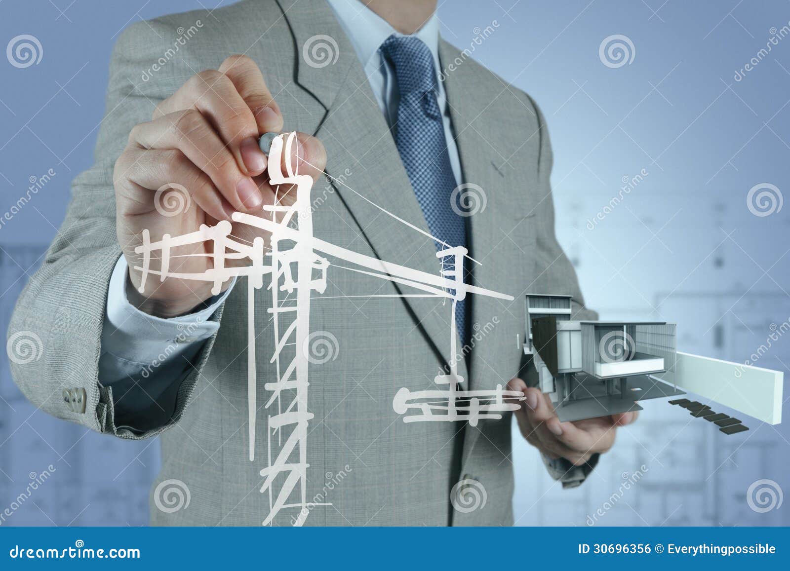 Businessman Draws Building Development Stock Photo - Image of idea ...