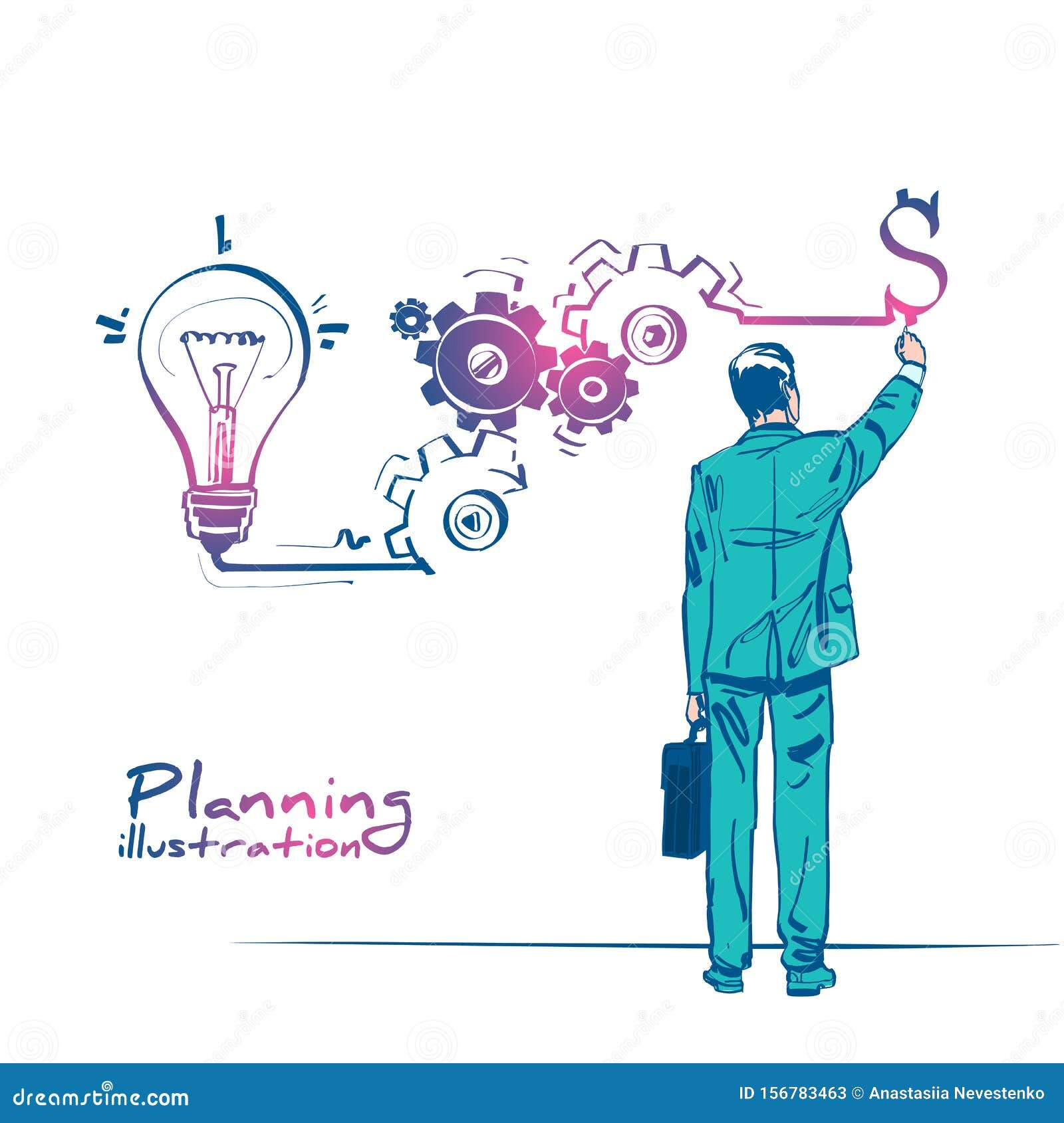 Businessman Draws Business Strategy. Planning Development of Ideas ...