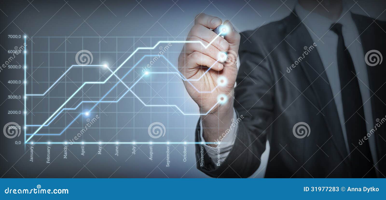 Businessman draws a graph stock image. Image of invest - 31977283