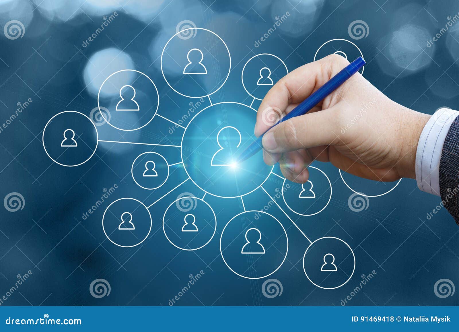 Businessman Draws a Network of Clients. Stock Illustration ...