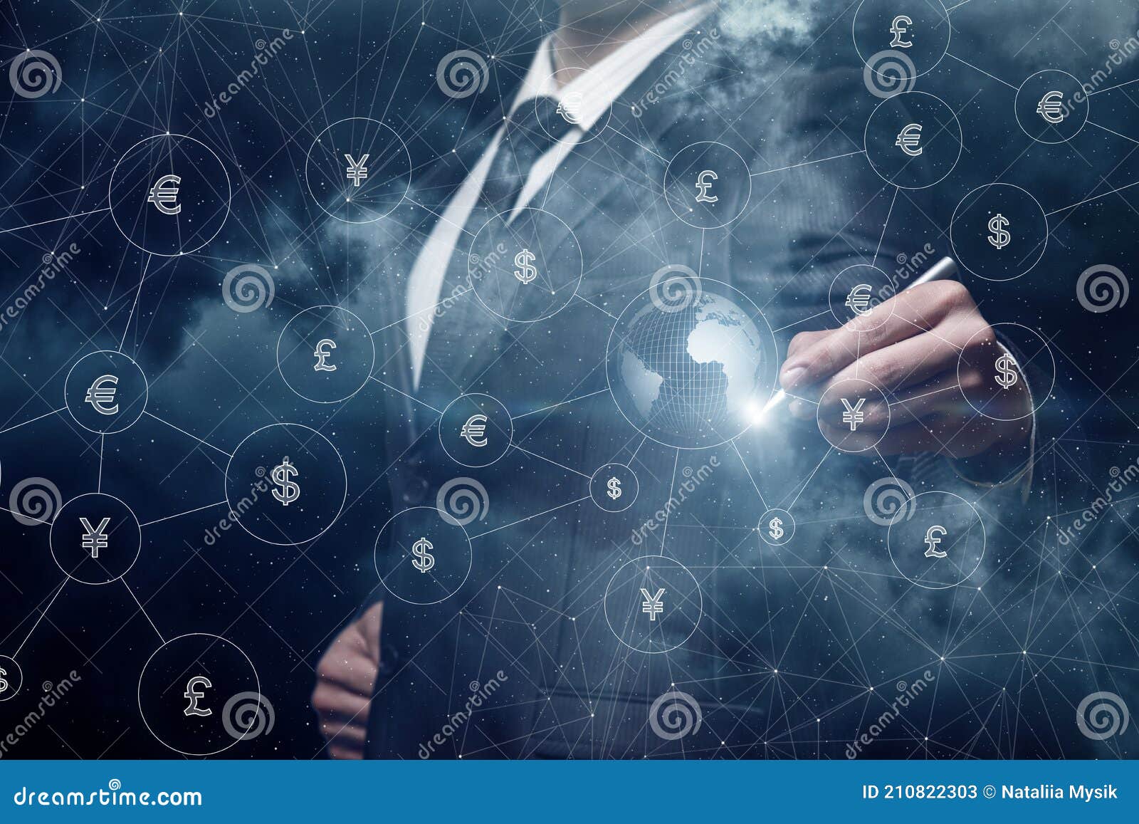 Businessman Draws the Structure of the Global System of Currency ...