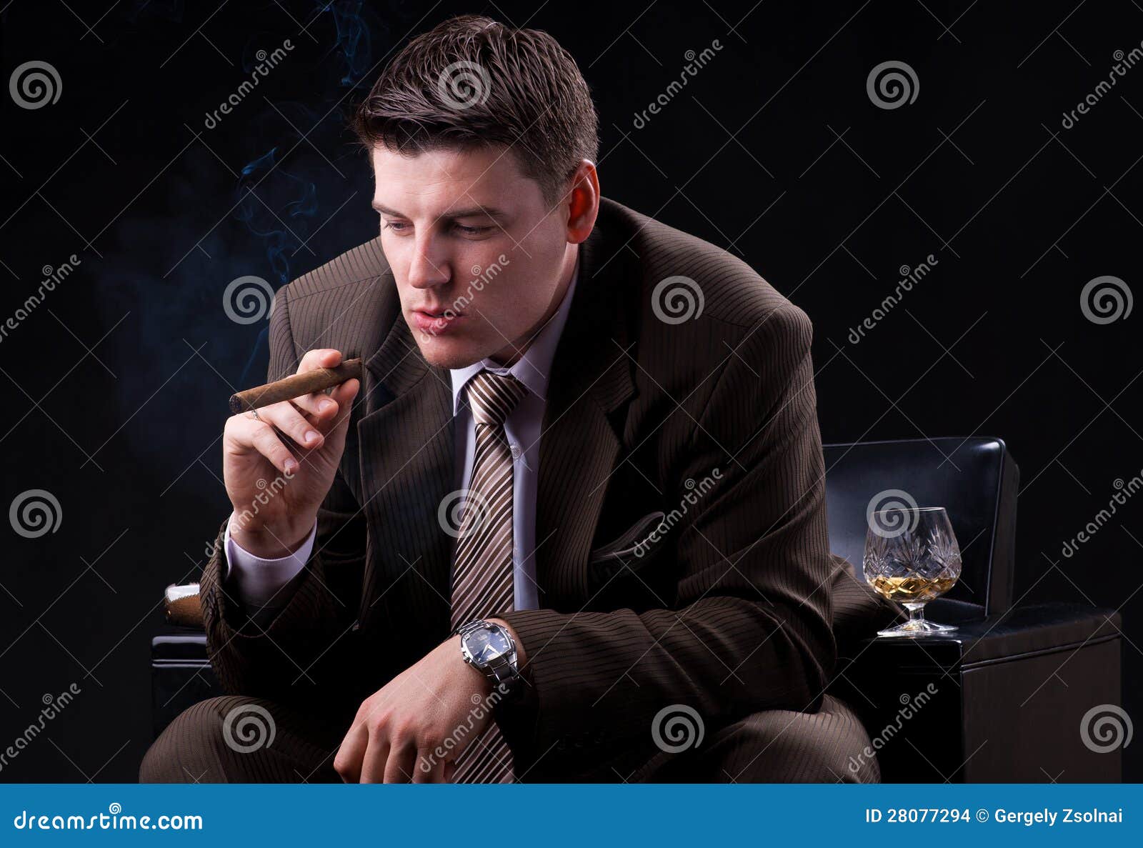 Businessman with Drink and a Cigar Stock Photo - Image of business ...