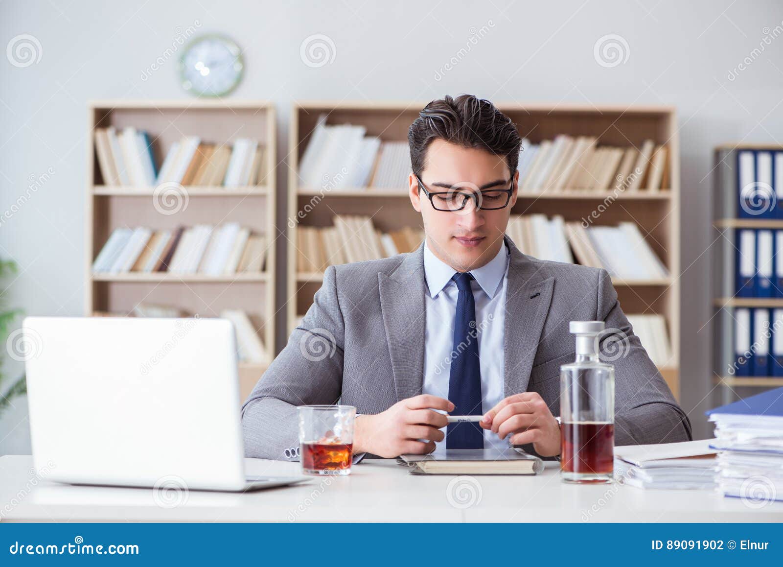 The Businessman Drinking in the Office Stock Photo - Image of booze ...