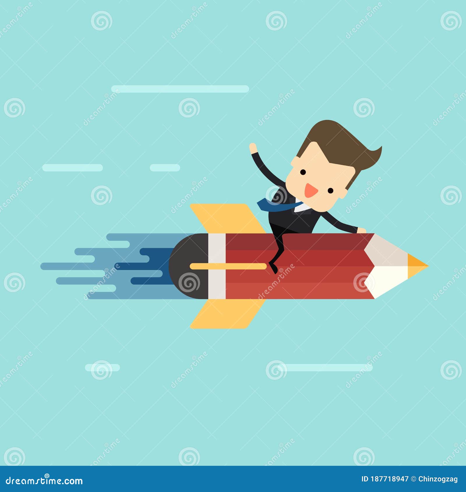 Businessman Drive Pencil Rocket To Success Stock Vector - Illustration ...