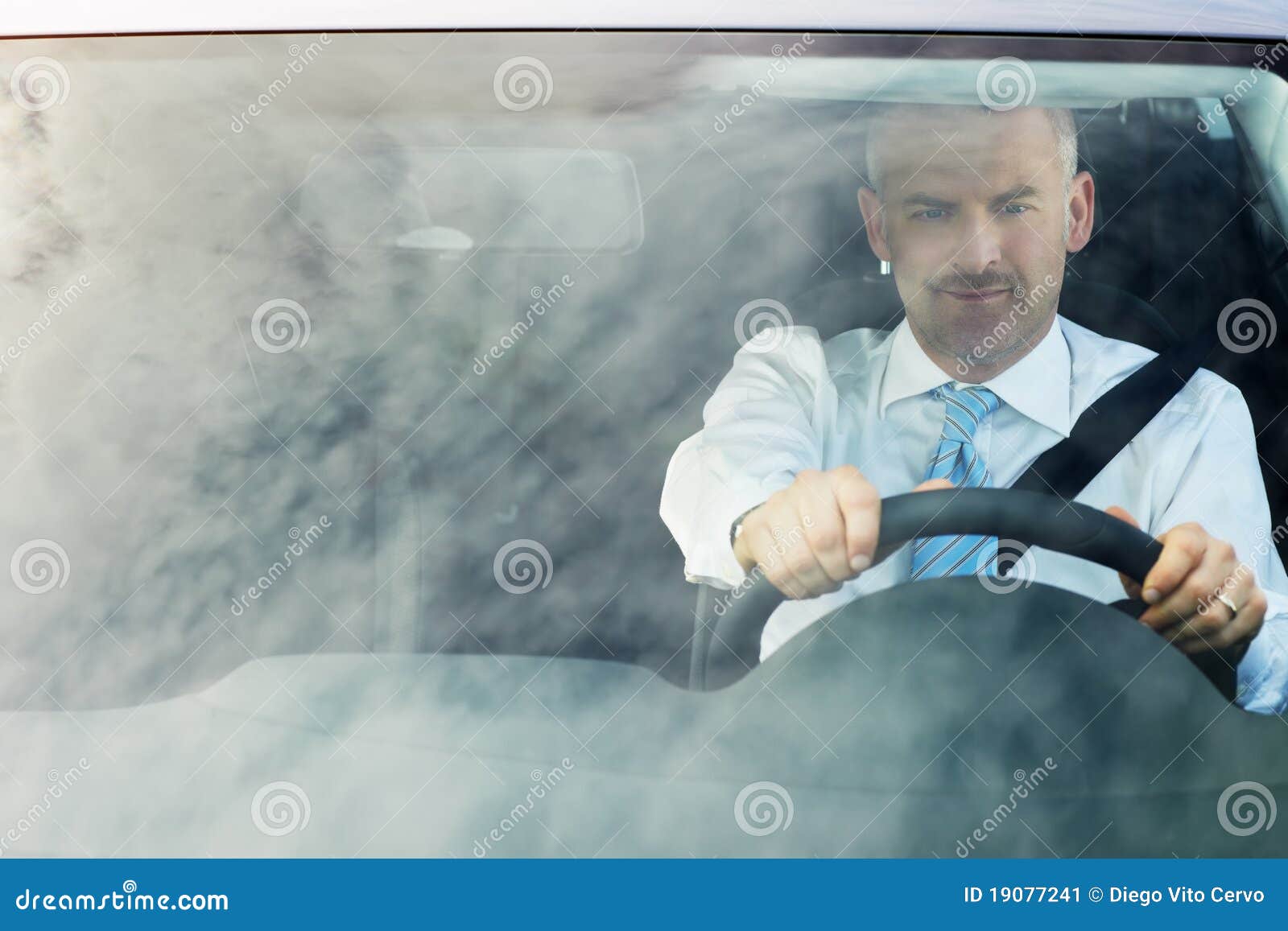 Businessman Driving Car with Sky on Windshield Stock Image - Image of ...